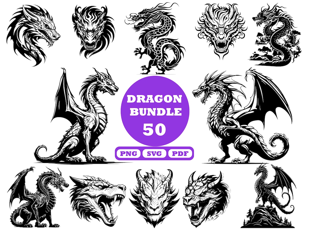 Dragon SVG Bundle, Dragon Head Bundle, Dragon Clipart, Dragon Vector ...