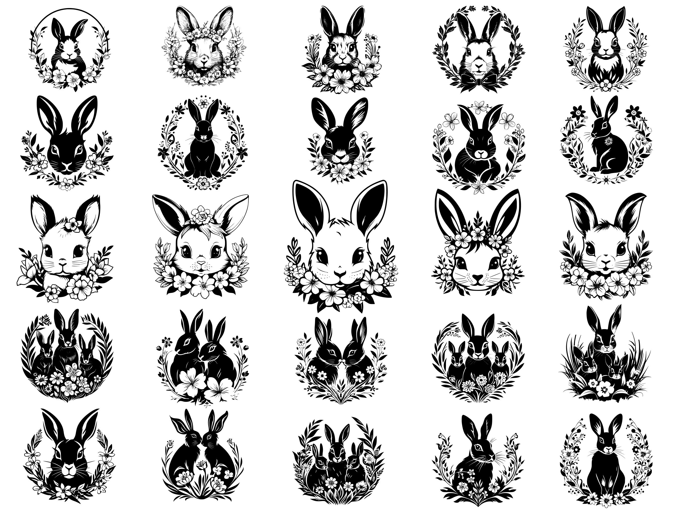 Floral Rabbit Svg, Floral Bunny Bundle, Bunny With Flower Svg, Rabbit ...