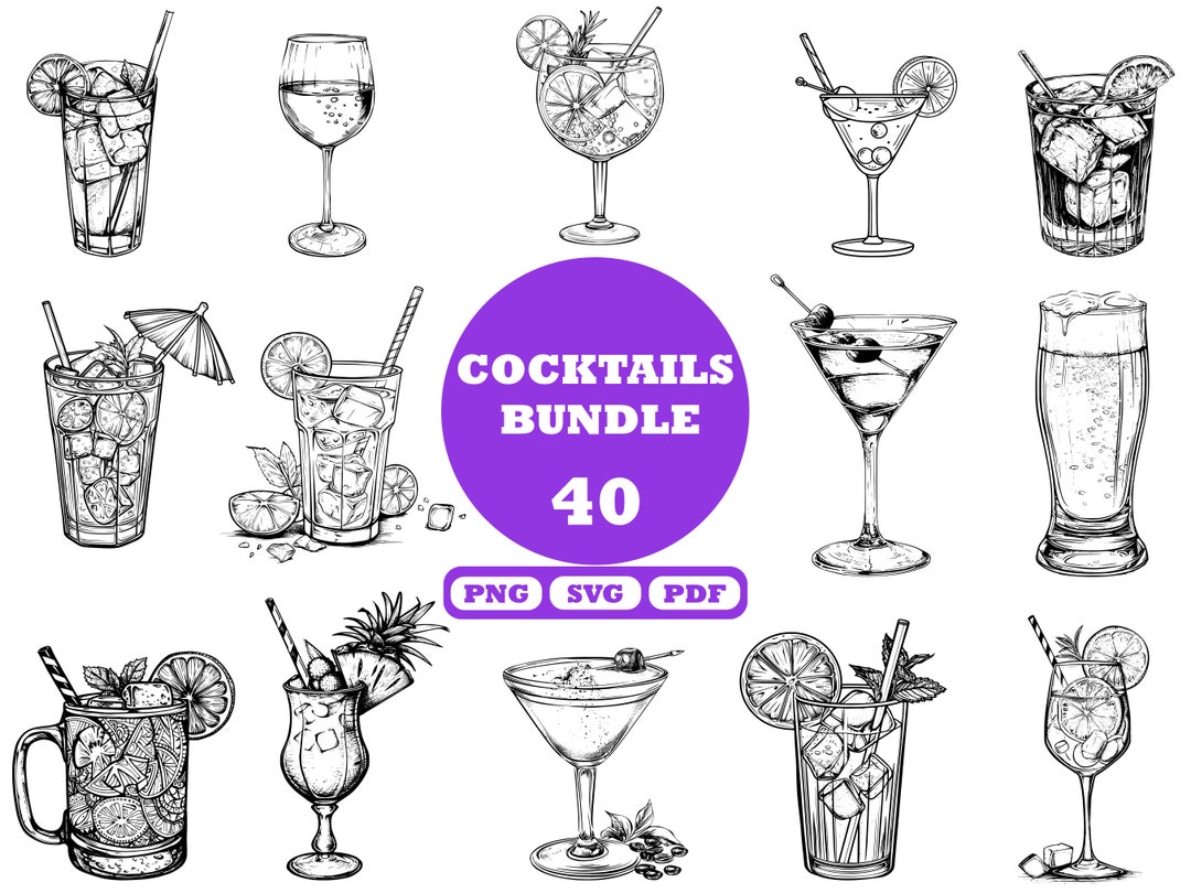 Cocktails SVG, Cocktail Party SVG, Cocktail Clipart, Drink Cut File ...