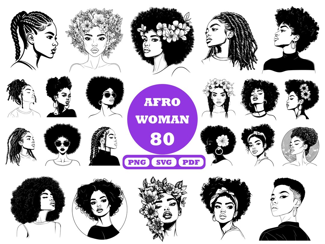 Afro Woman SVG Bundle, Black Girl Magic Queen Silhouette, Floral ...