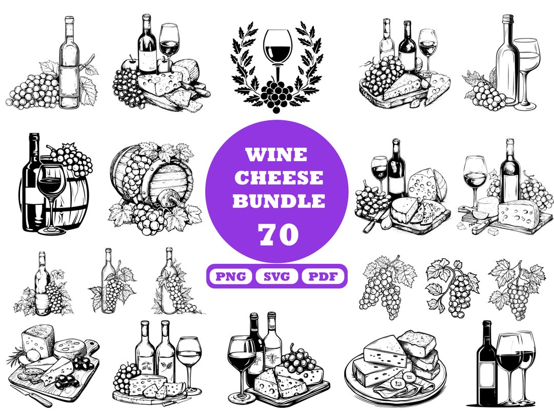 Wine and Cheese Svg Bundle, Wine Clipart, Grape Svg, Wine Barrel Svg, Cheese Svg, Wine Glass Svg ...