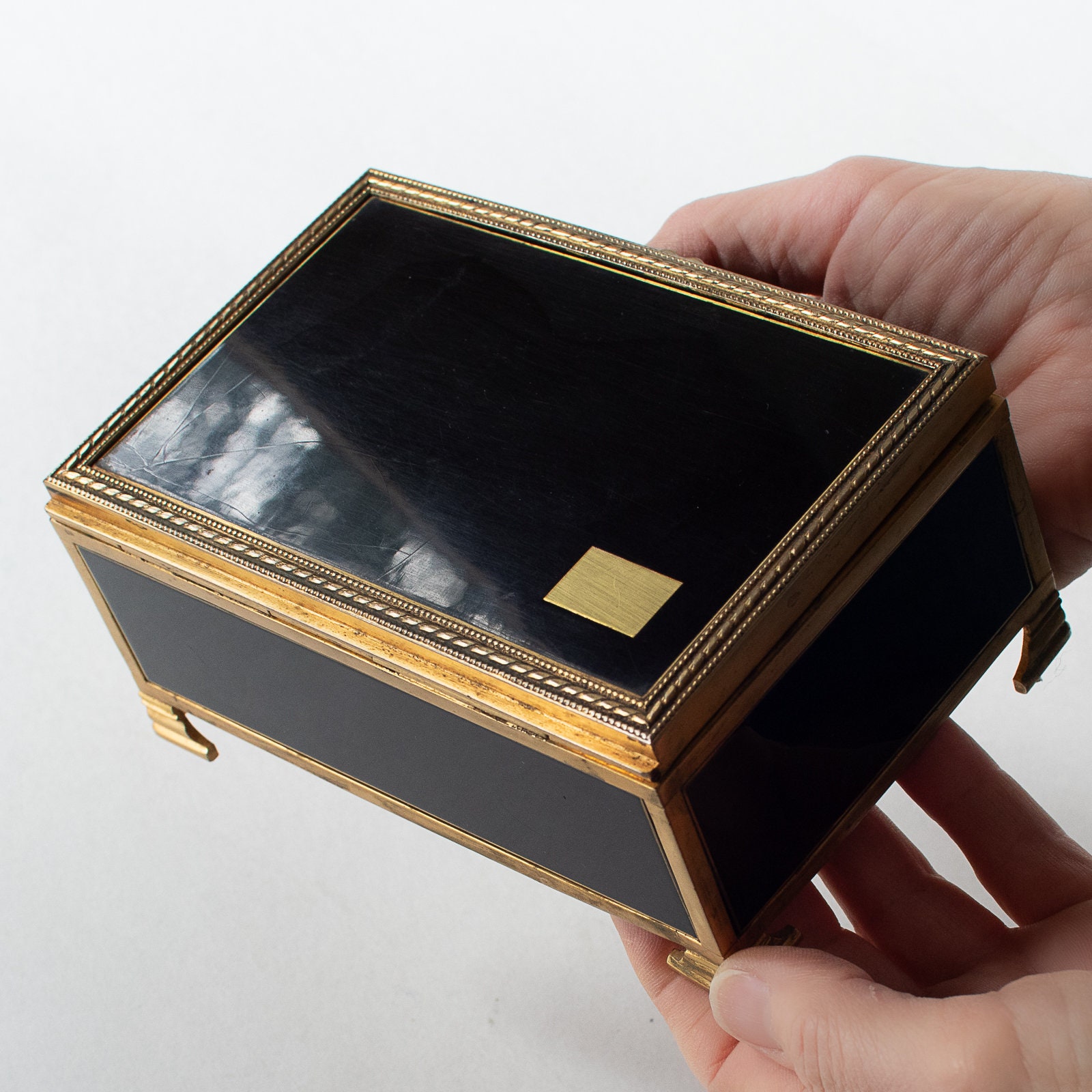 Black Lacquer Music Box, Made in France, Thorens Swiss Movement, Gold ...