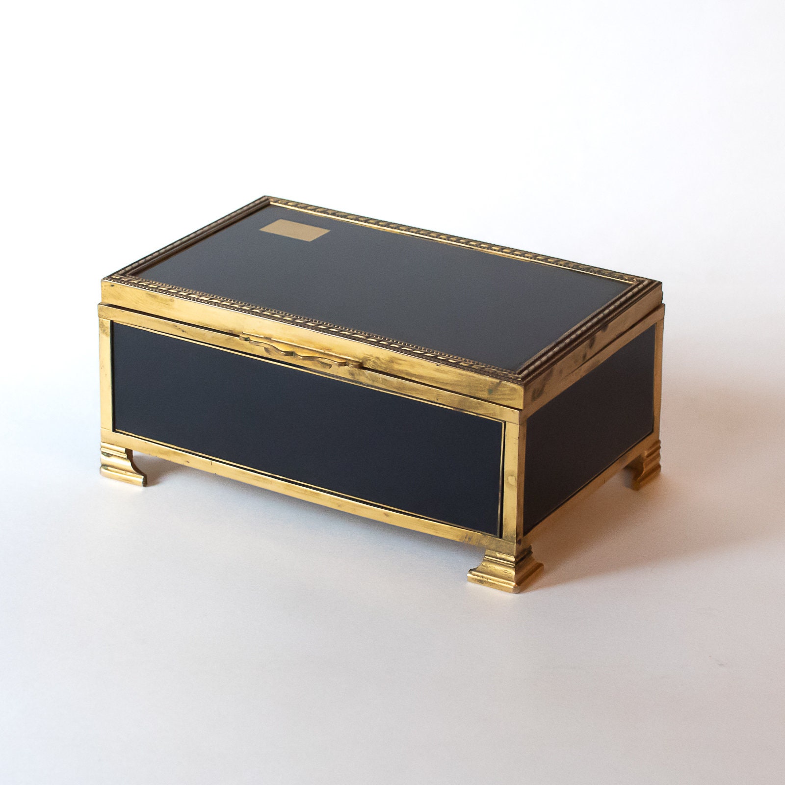 Black Lacquer Music Box, Made in France, Thorens Swiss Movement, Gold ...