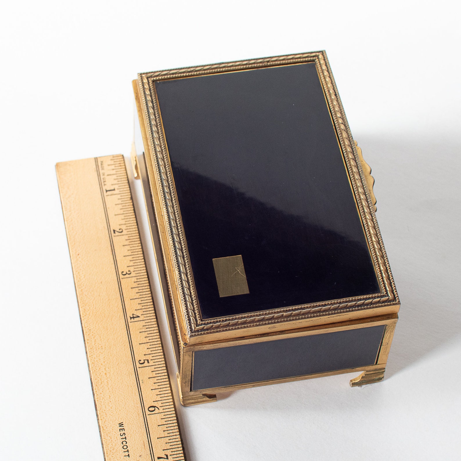 Black Lacquer Music Box, Made in France, Thorens Swiss Movement, Gold ...