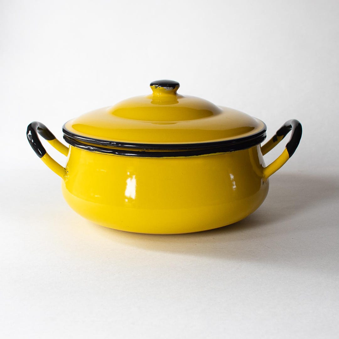 Bright Yellow Enamelware Casserole Pot OTTO Japan, 1970s Lidded Pot ...