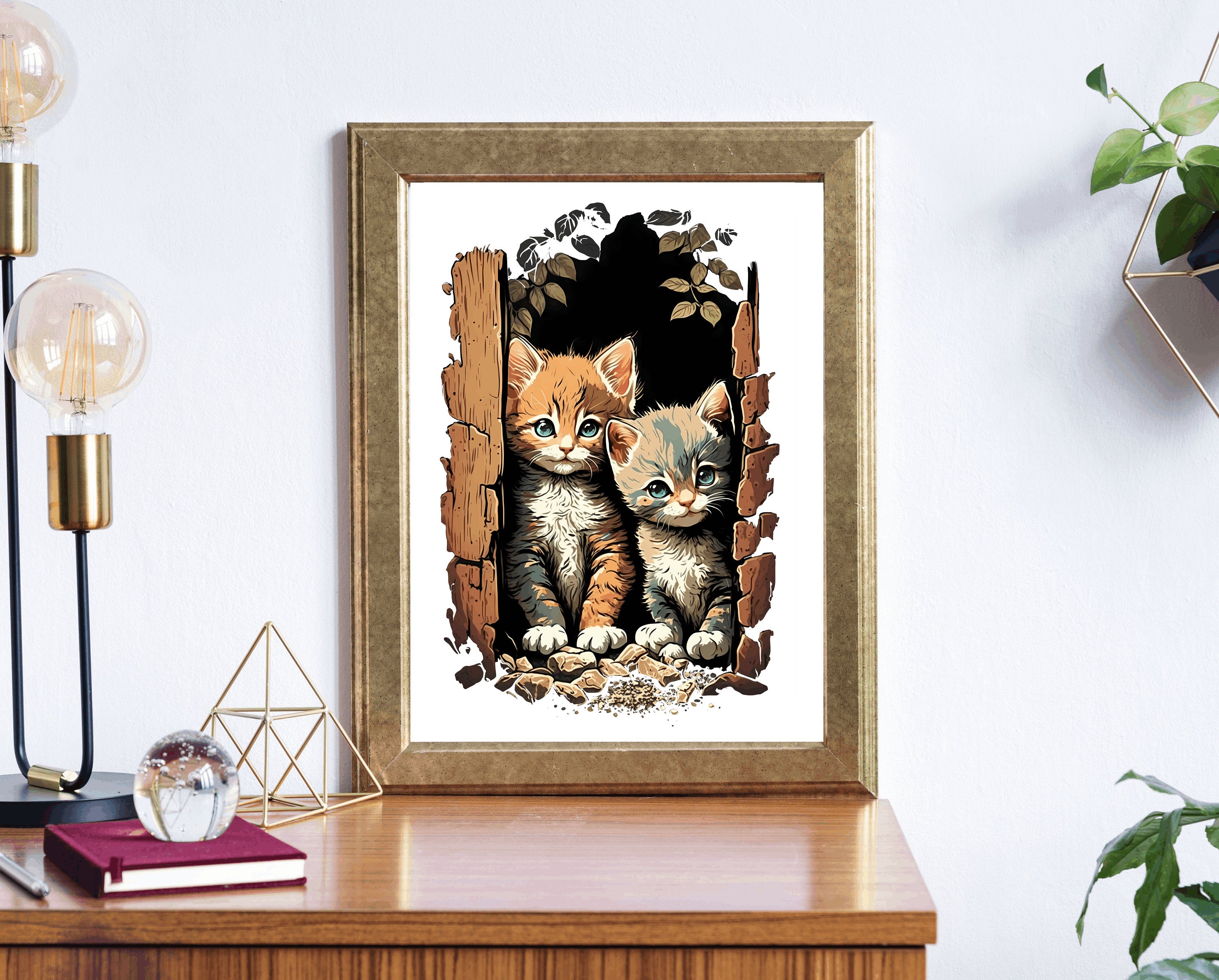 Cute Cats Printable Design for Cat Lovers, Adorable Kittens Wall Art ...