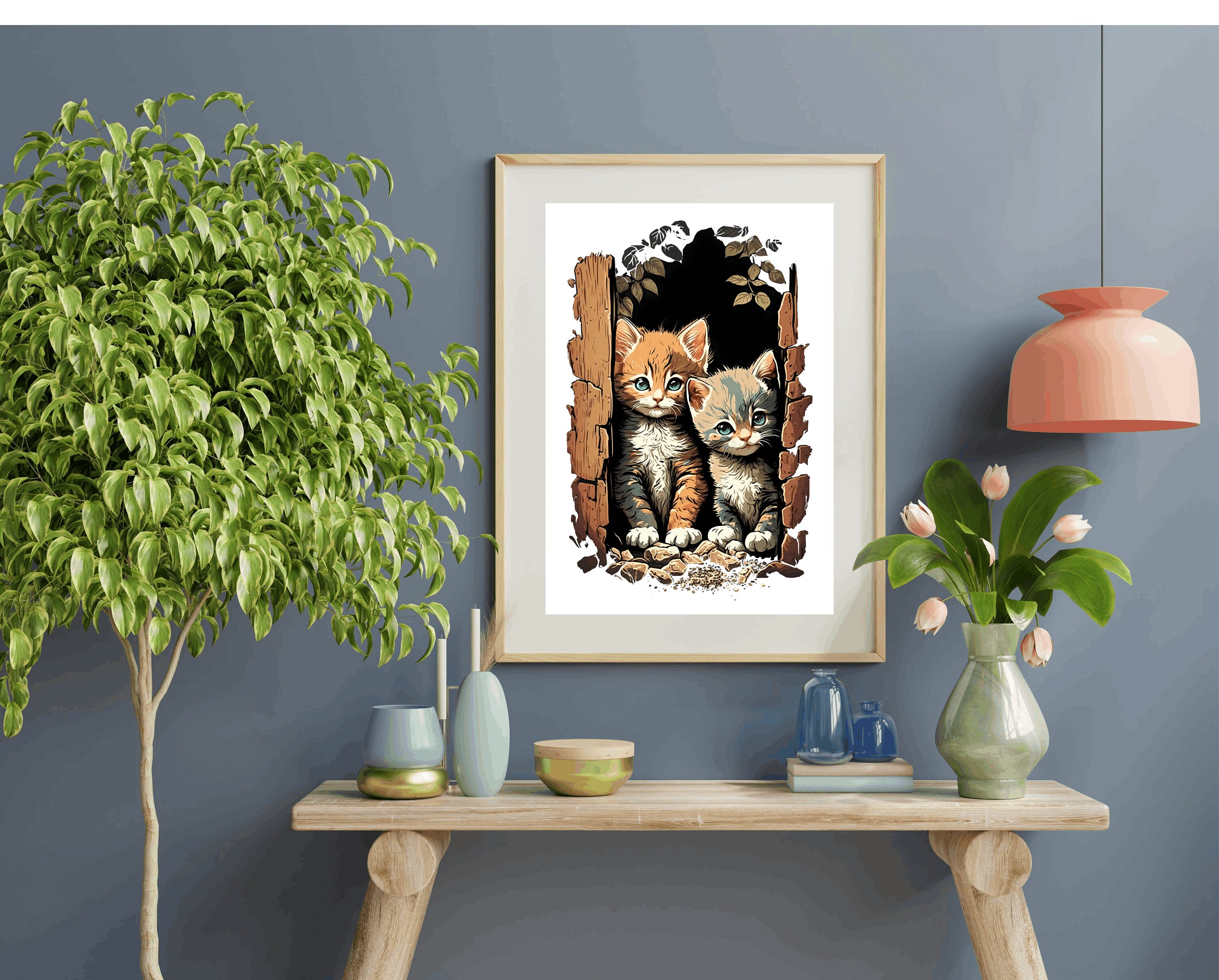 Cute Cats Printable Design for Cat Lovers, Adorable Kittens Wall Art ...