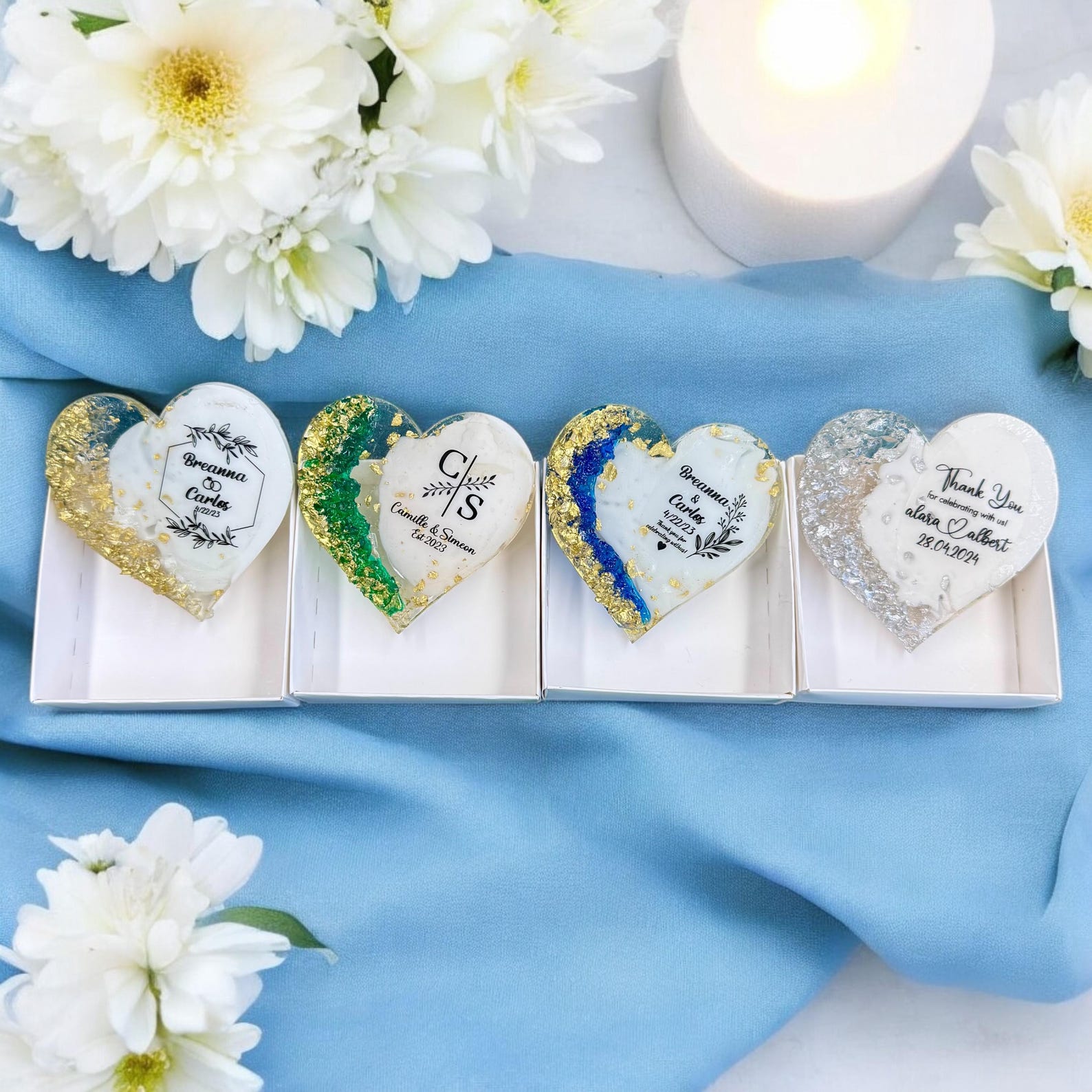 Heart Shaped Wedding Magnet Favors, Custom Design Embossed Resin Favors ...