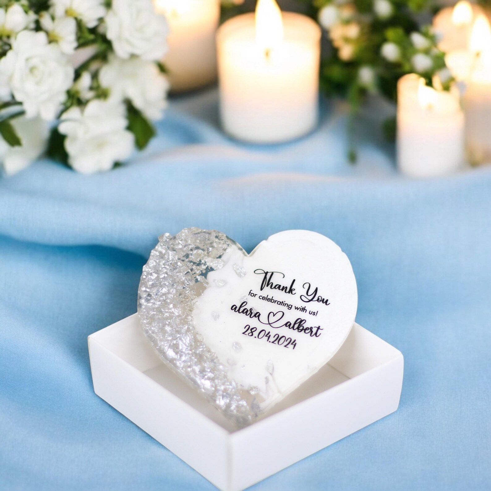 Heart Shaped Wedding Magnet Favors, Custom Design Embossed Resin Favors ...
