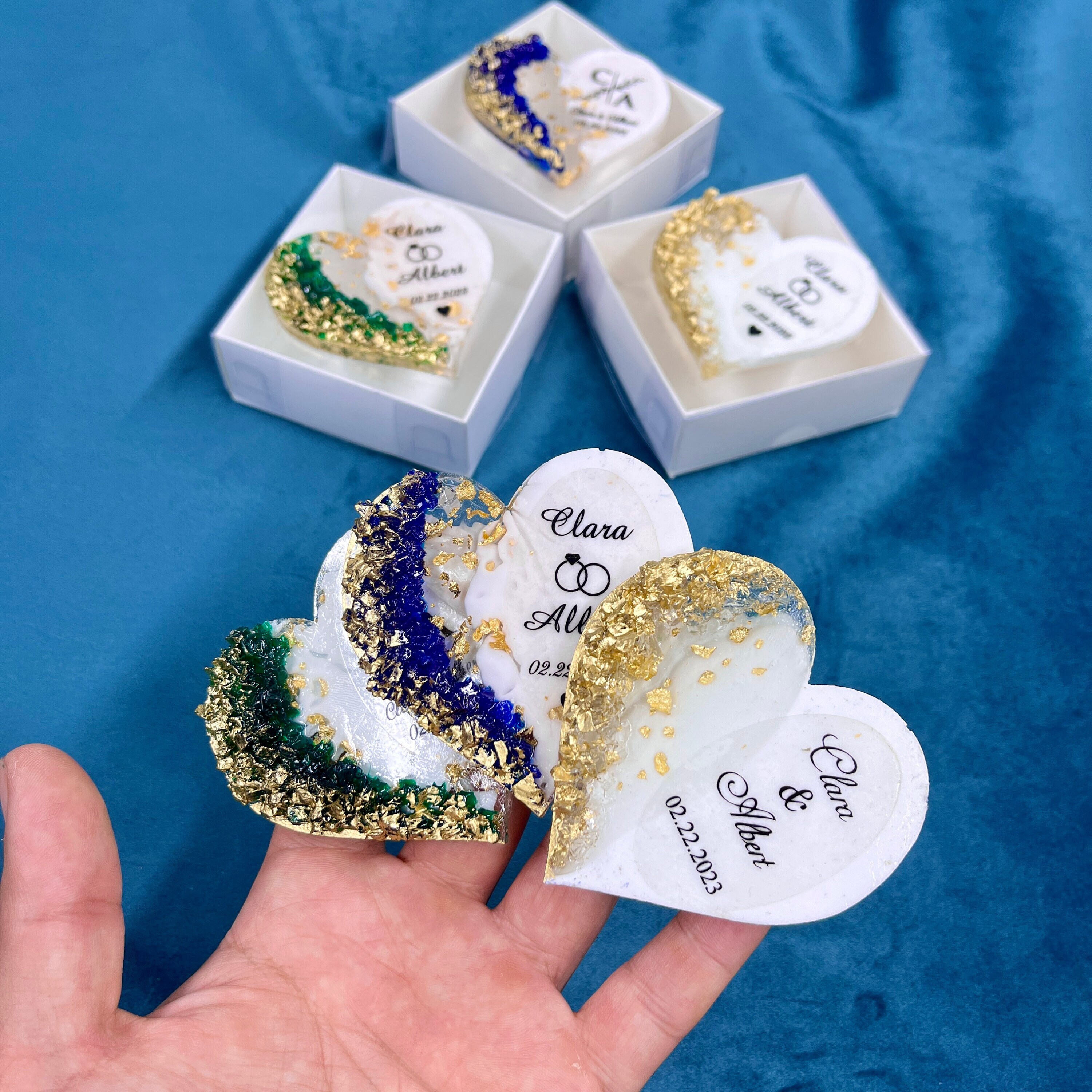 Heart Shaped Wedding Magnet Favors, Custom Design Embossed Resin Favors ...