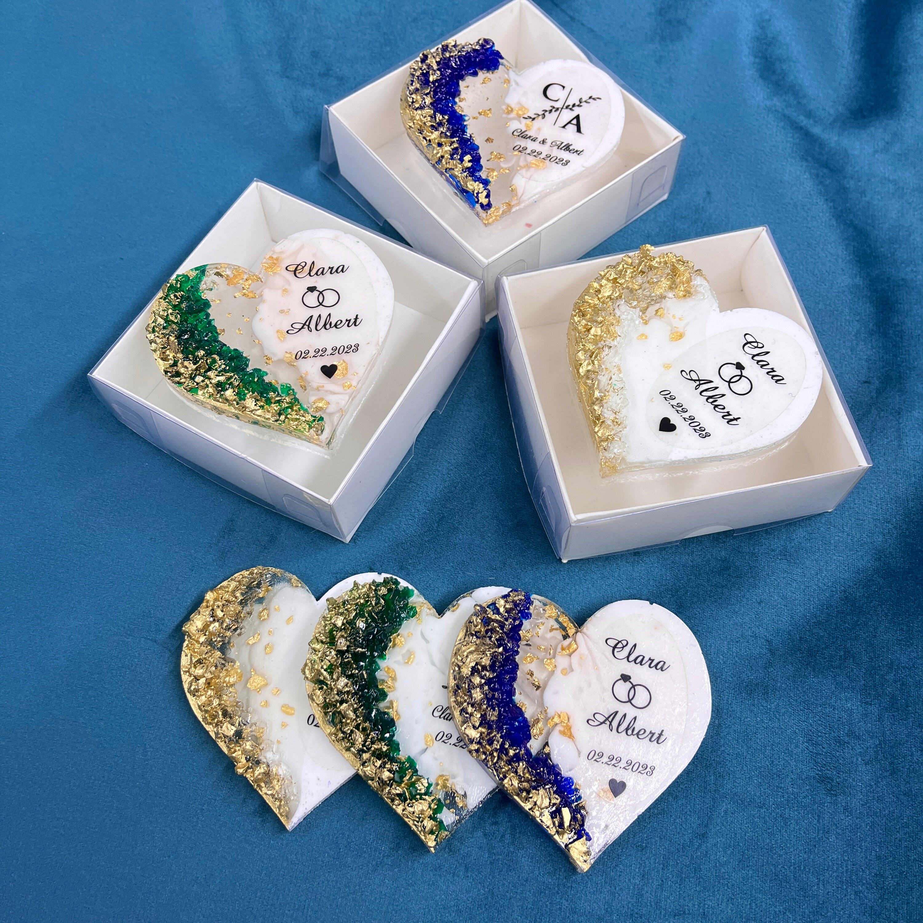 Heart Shaped Wedding Magnet Favors, Custom Design Embossed Resin Favors ...