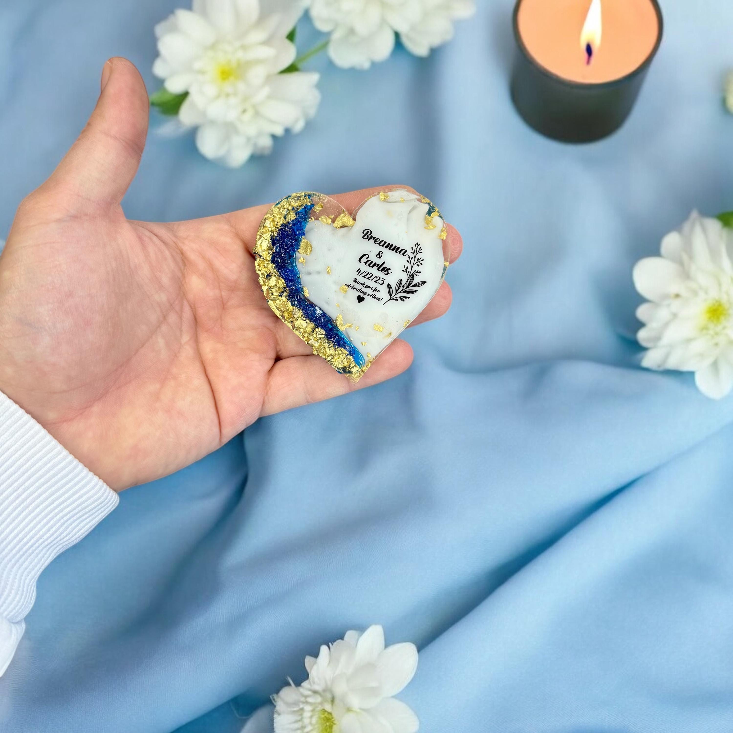 Heart Shaped Wedding Magnet Favors, Custom Design Embossed Resin Favors ...