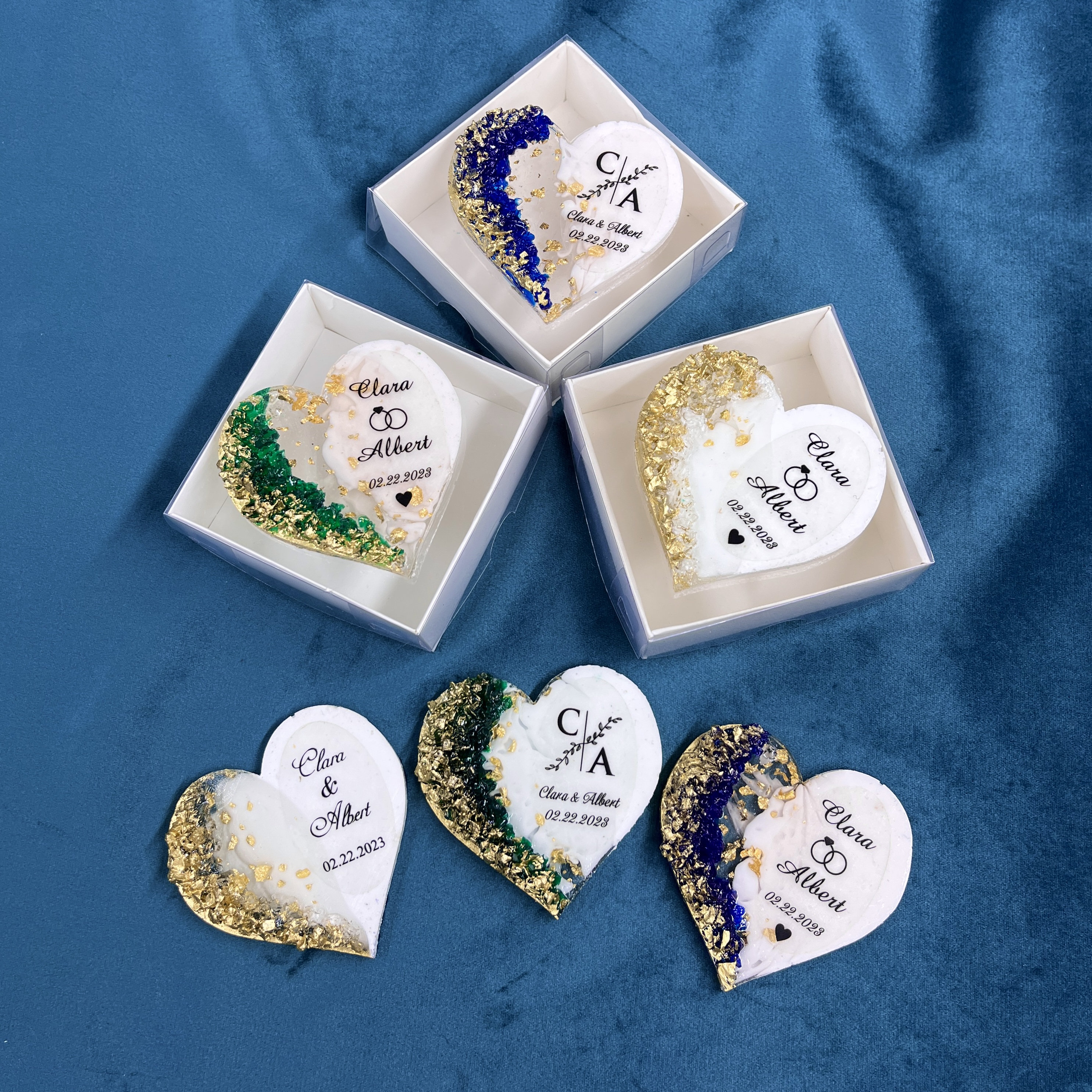 Heart Shaped Wedding Magnet Favors, Custom Design Embossed Resin Favors ...