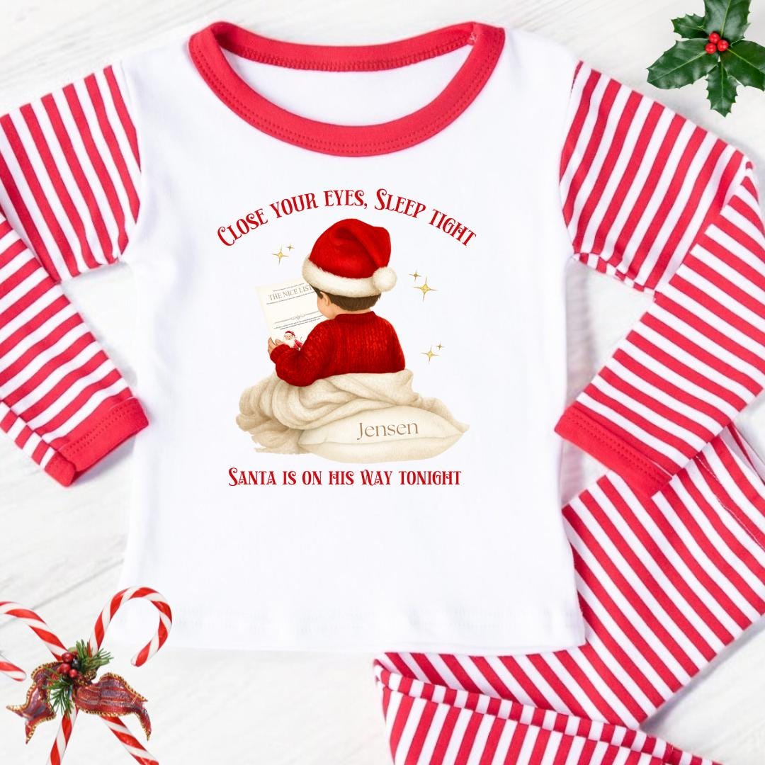 Personalised Christmas Eve Pyjamas for Boys – Custom Santa Pjs With ...