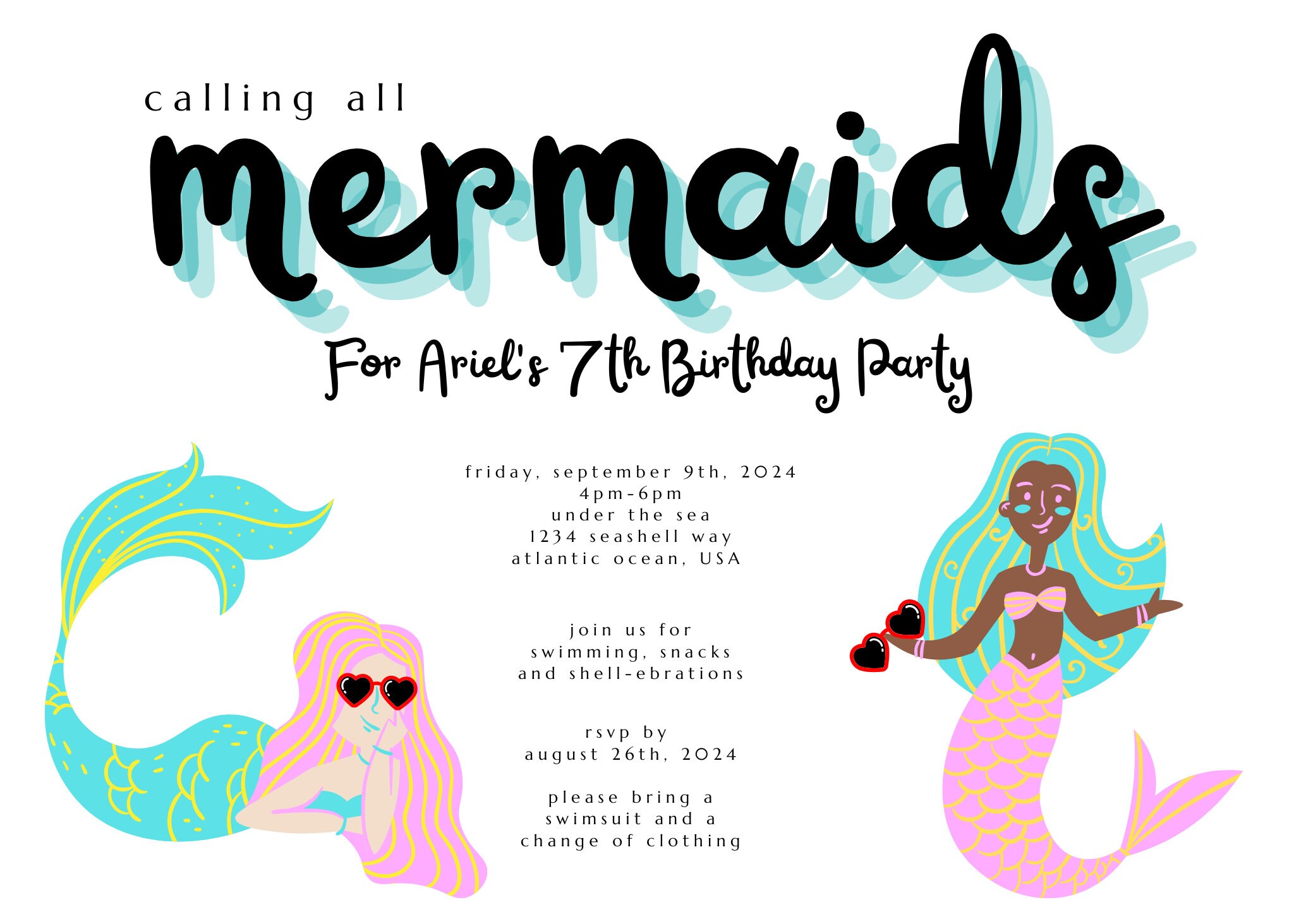 Sunny Mermaid Birthday Party Invitation DIGITAL DOWNLOAD - Etsy
