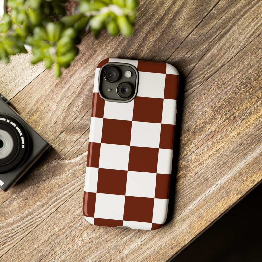 Marron and White Checkered Cell Phone Case by Shield Shack Designs - Etsy