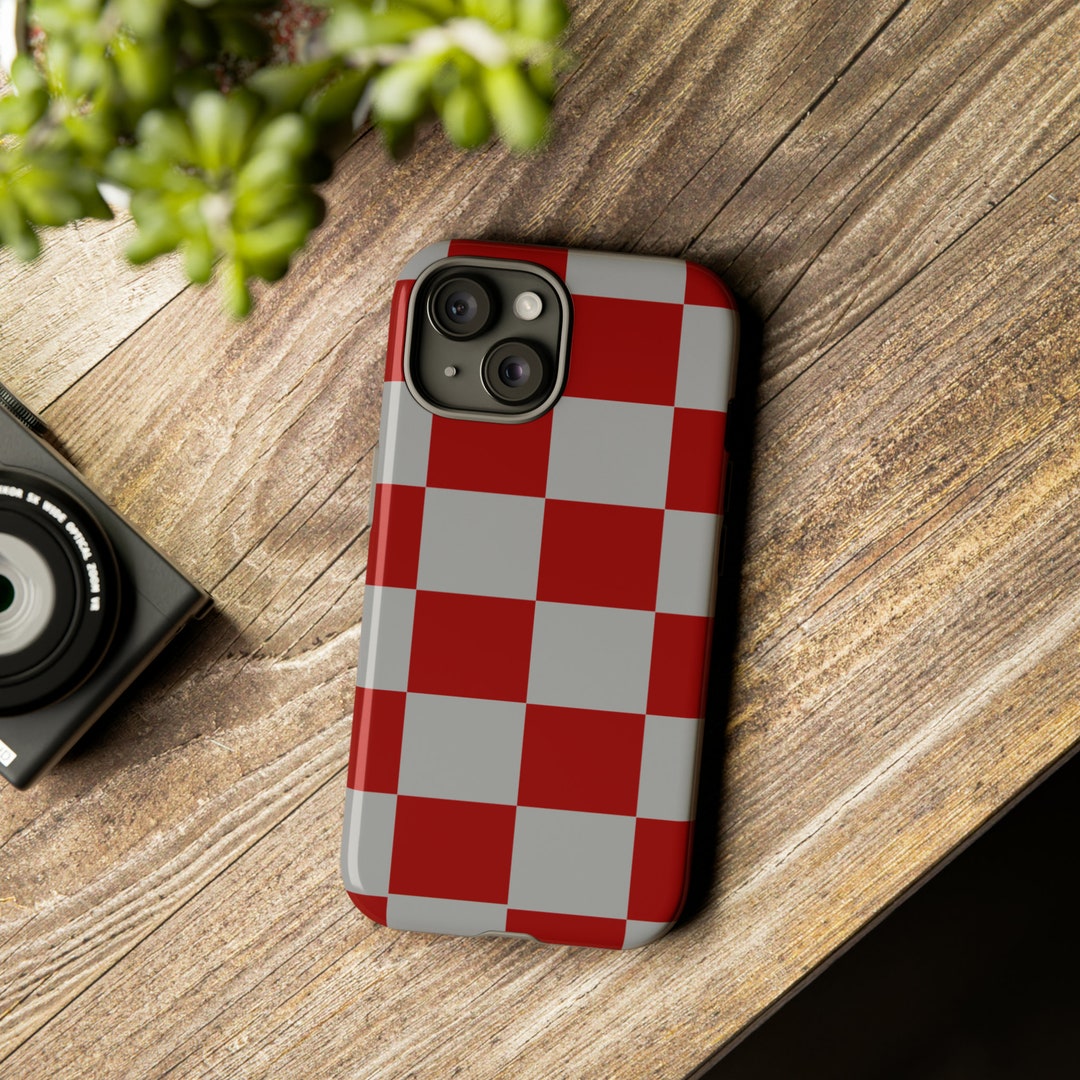 Crimson Red and Gray Checkered Cell Phone Case by Shield Shack Designs ...