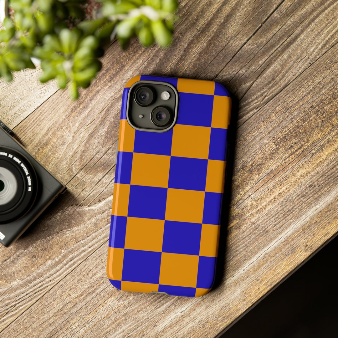 Orange and Royal Blue Checkered Cell Phone Case by Shield Shack Designs ...