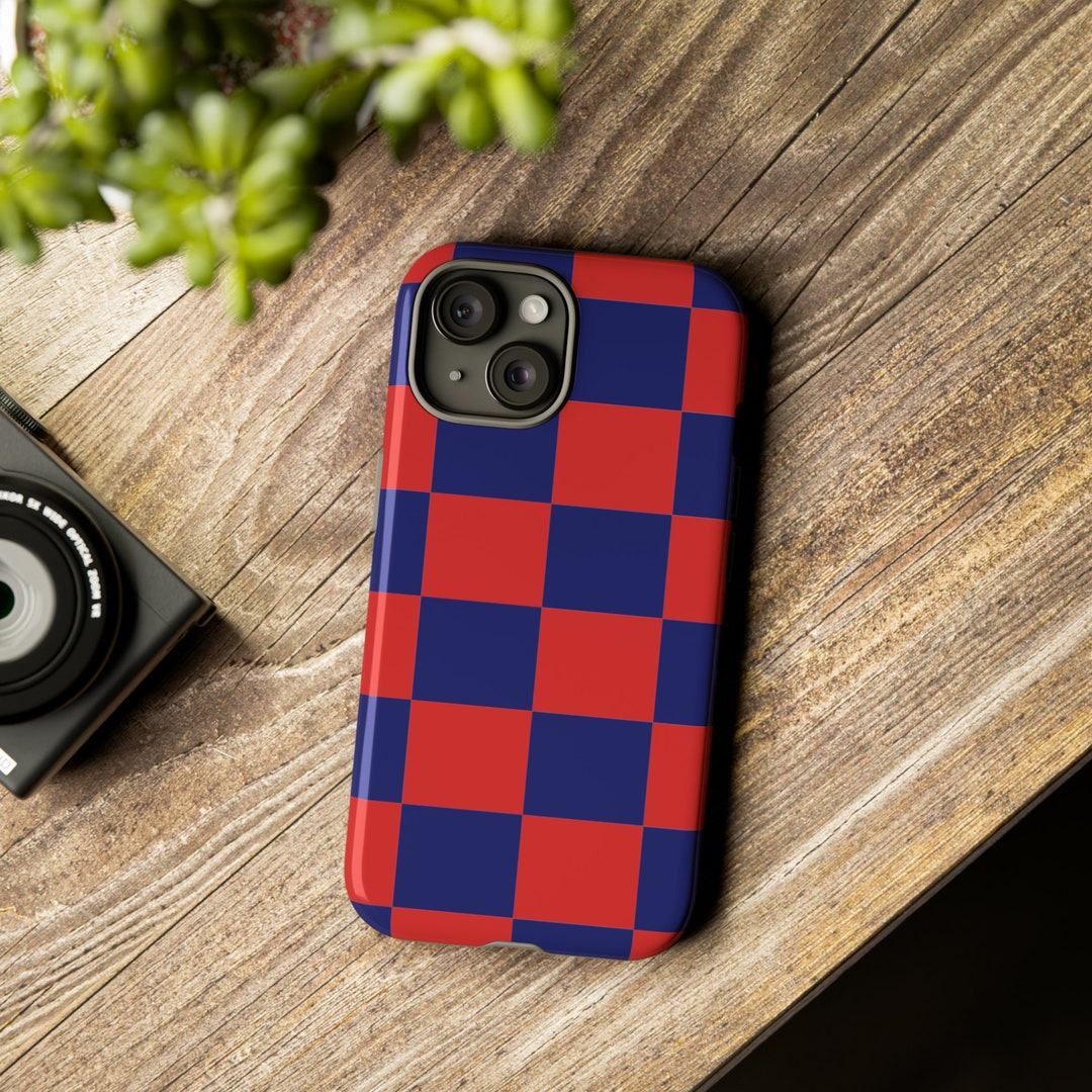 Red and Navy-blue Checkered Cell Phone Case by Shield Shack Designs - Etsy