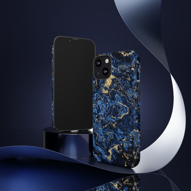 Navy Blue Marble With Gold Cell Phone Case by Shield Shack Designs - Etsy