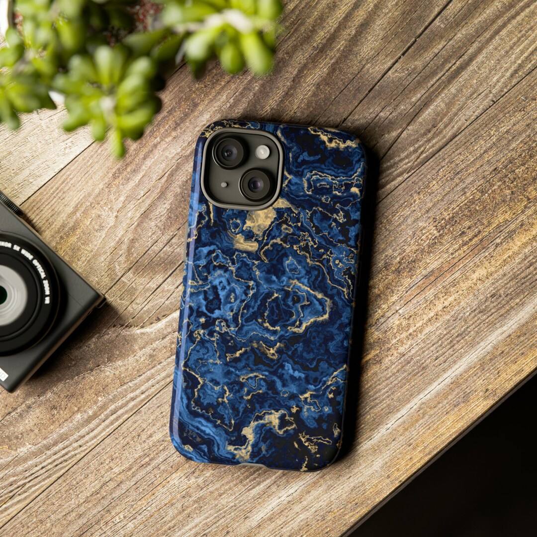 Navy Blue Marble With Gold Cell Phone Case by Shield Shack Designs - Etsy