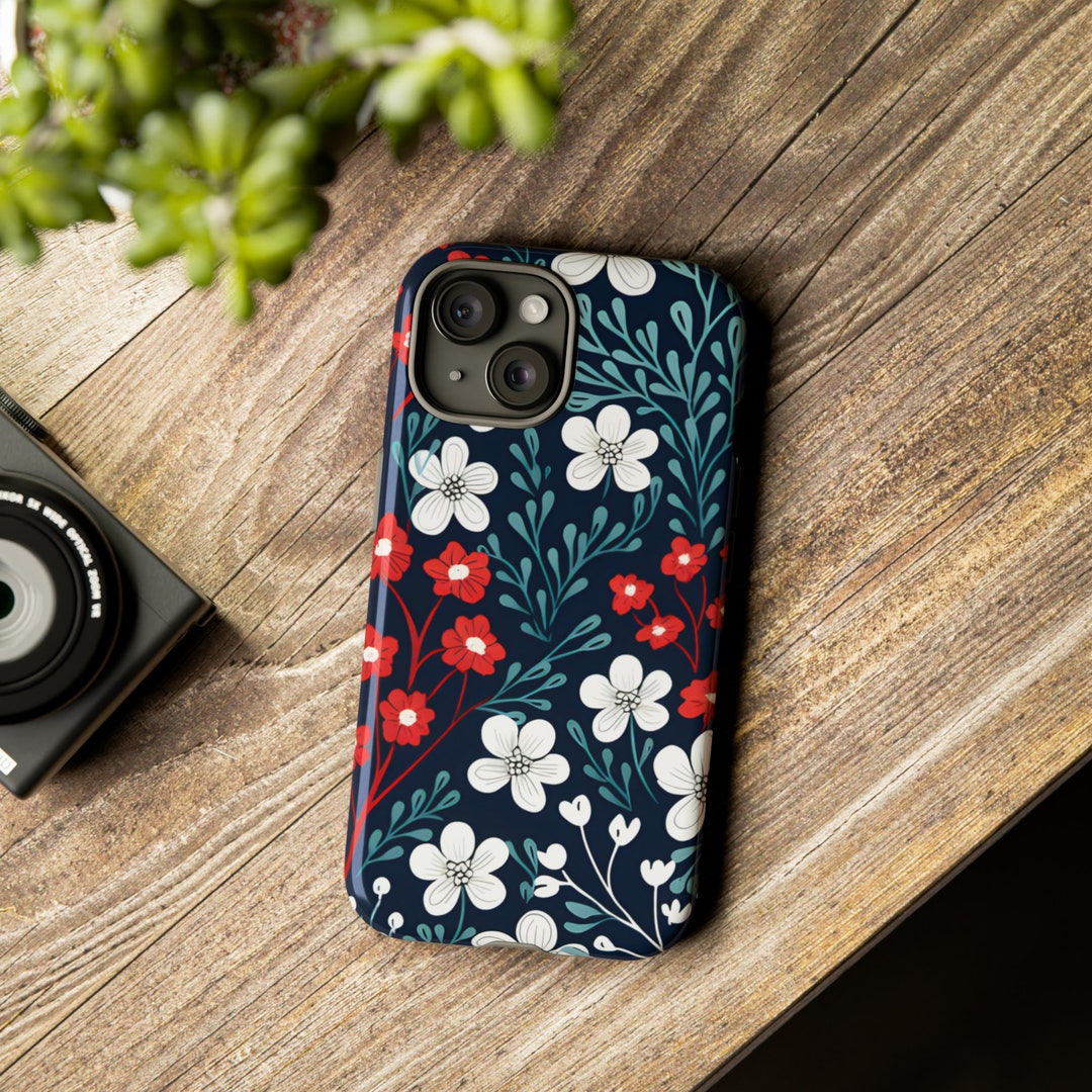 Red and Turquoise Floral Print Cell Phone Case by Shield Shack Designs ...