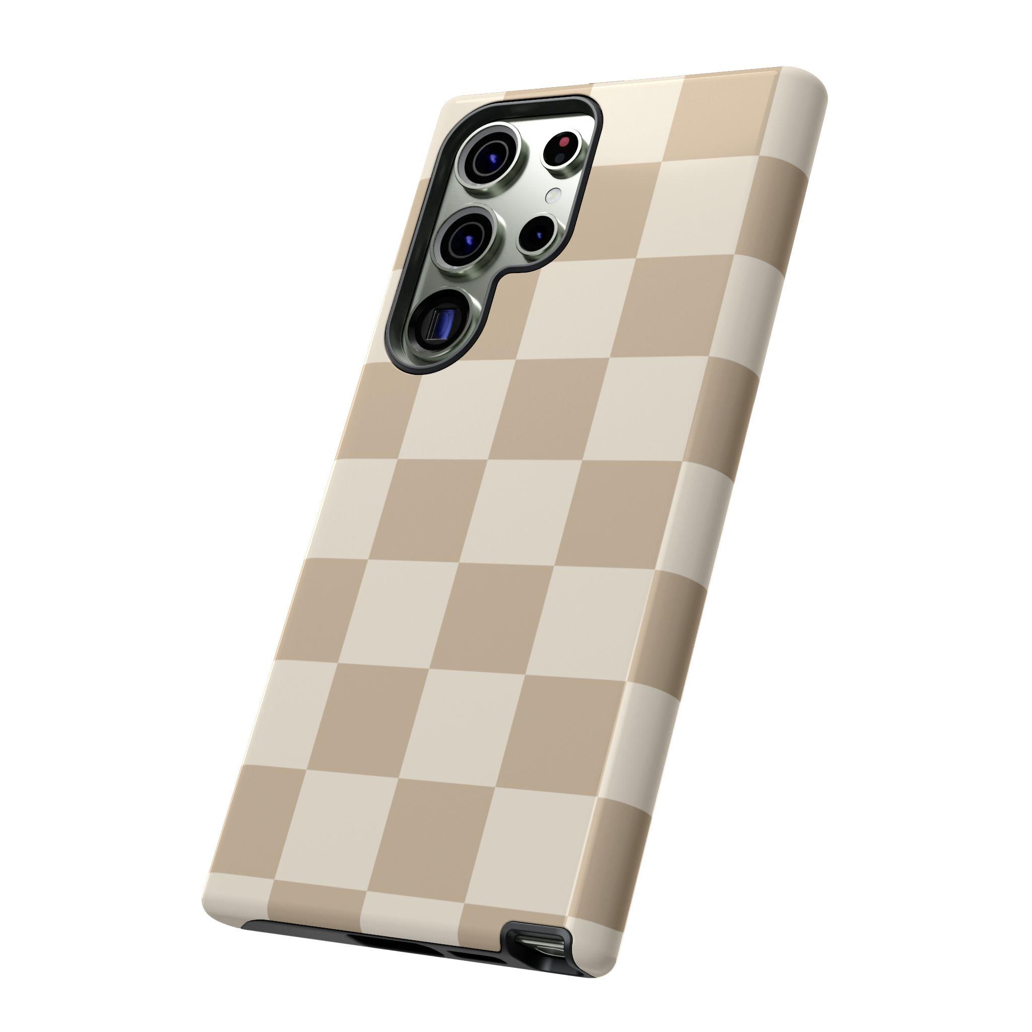 Tan and Light Tan Checkered Cell Phone Case by Shield Shack Designs ...