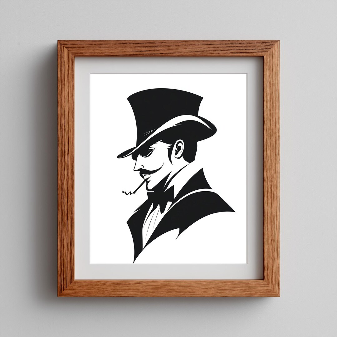 Vintage Dapper Gentleman Silhouette Print - Monochrome Top Hat Wall Art ...