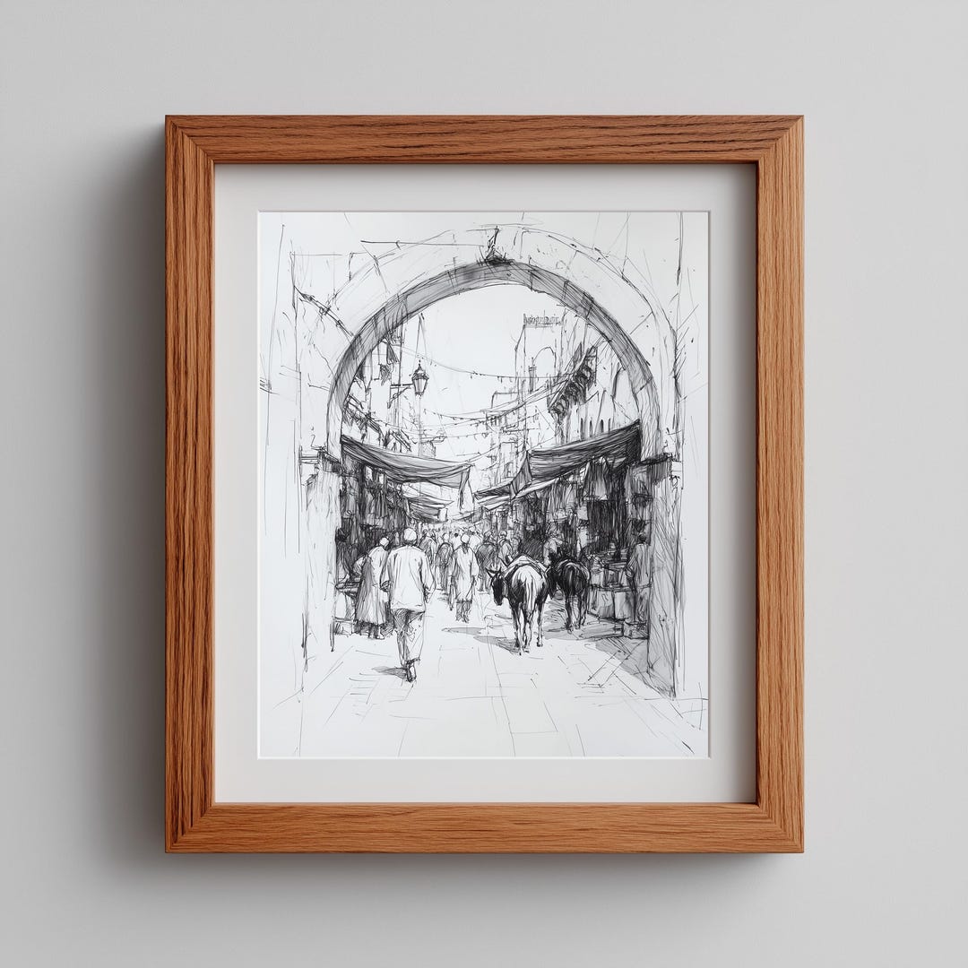 Rustic Vintage Marrakech Market Scene - Moody Souk Street Art ...