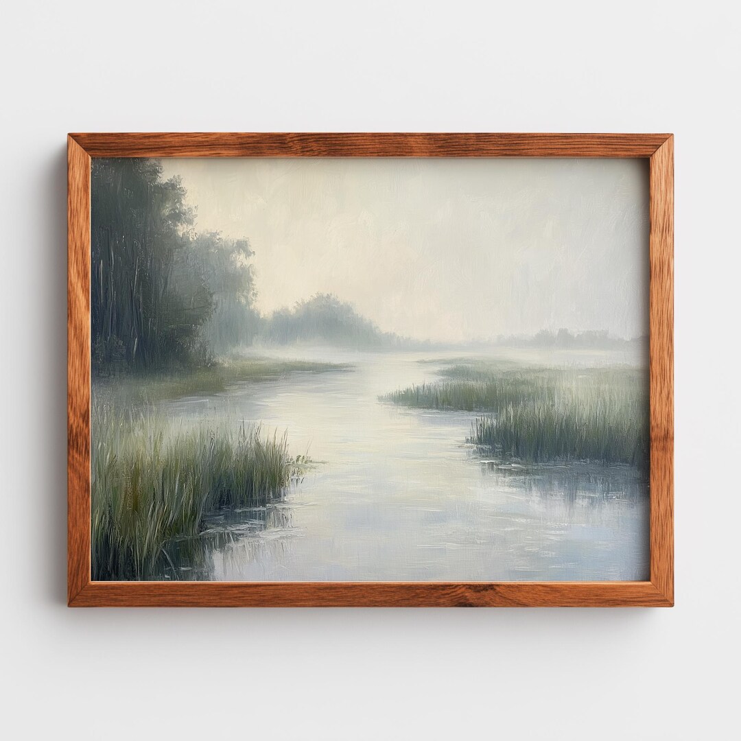 Misty Marsh Landscape Printable, Serene Coastal Wall Art, Moody Neutral ...
