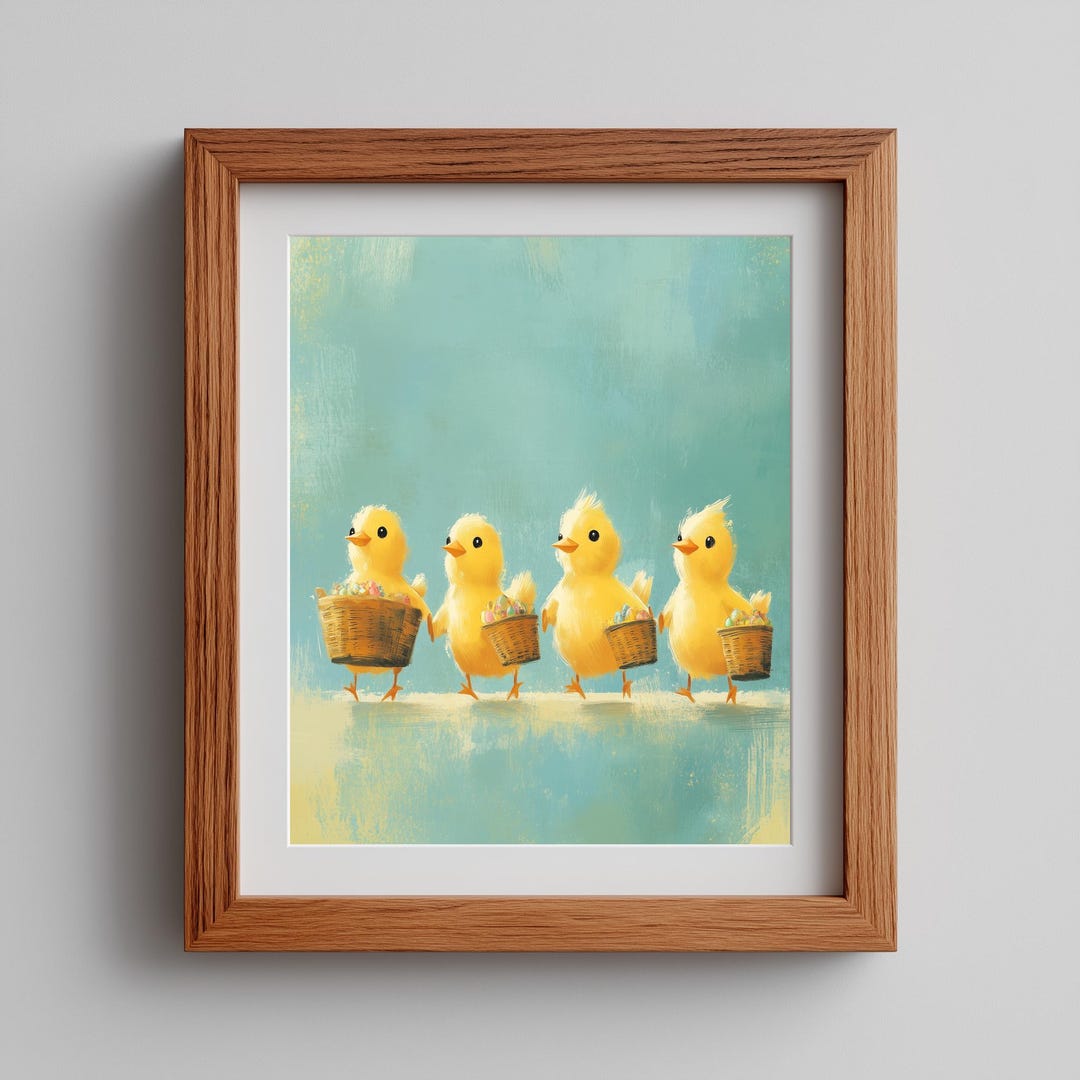 Baby Chicks Marching in Row - Printable Watercolor Easter Art, Nursery ...