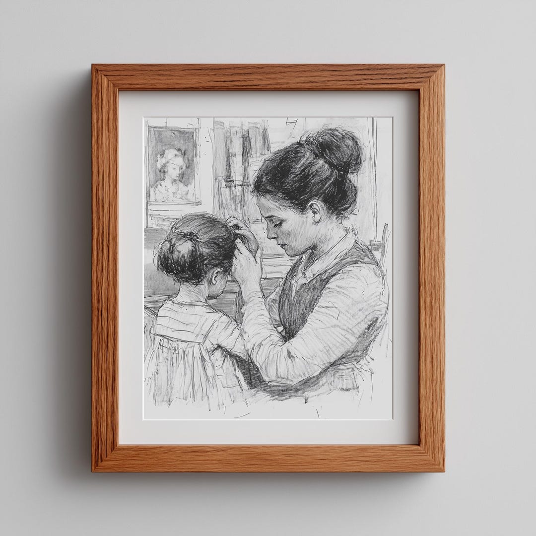 Monochrome Printable Mother and Child Sketch - Nurturing Caregiving Art ...