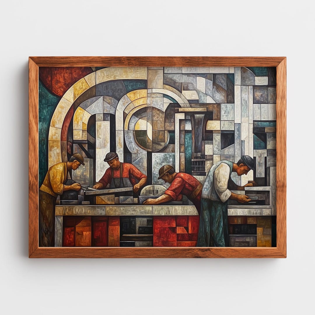 Industrial Workers Assembling Machinery - Vintage Retro Printable Wall ...