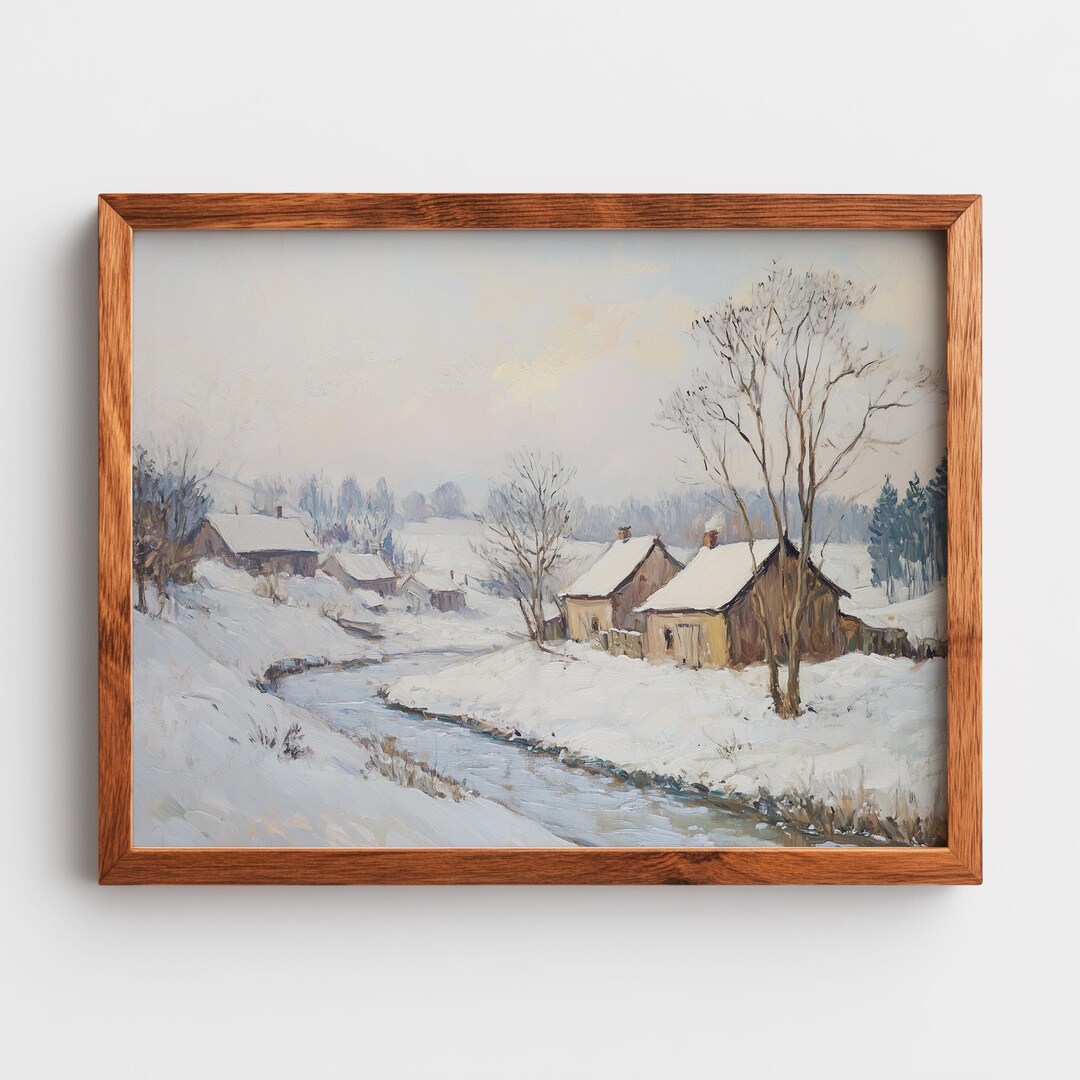 Winter Farmhouse Landscape Art – Rustic Snow Scene (printable Download ...