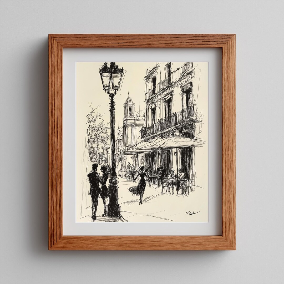 Moody Vintage Buenos Aires Street Café Scene - Tango Dancers Art, Urban ...