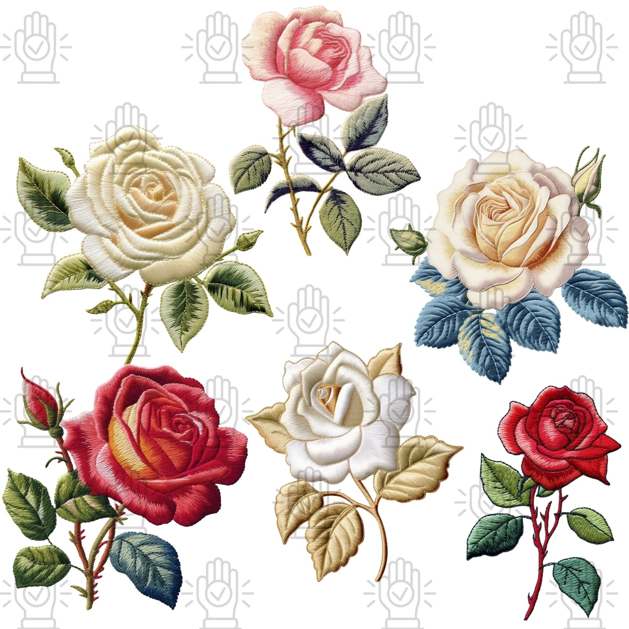 Embroidery Rose Clip Art, Embroidery Cottage Core Flowers, Boho Floral ...