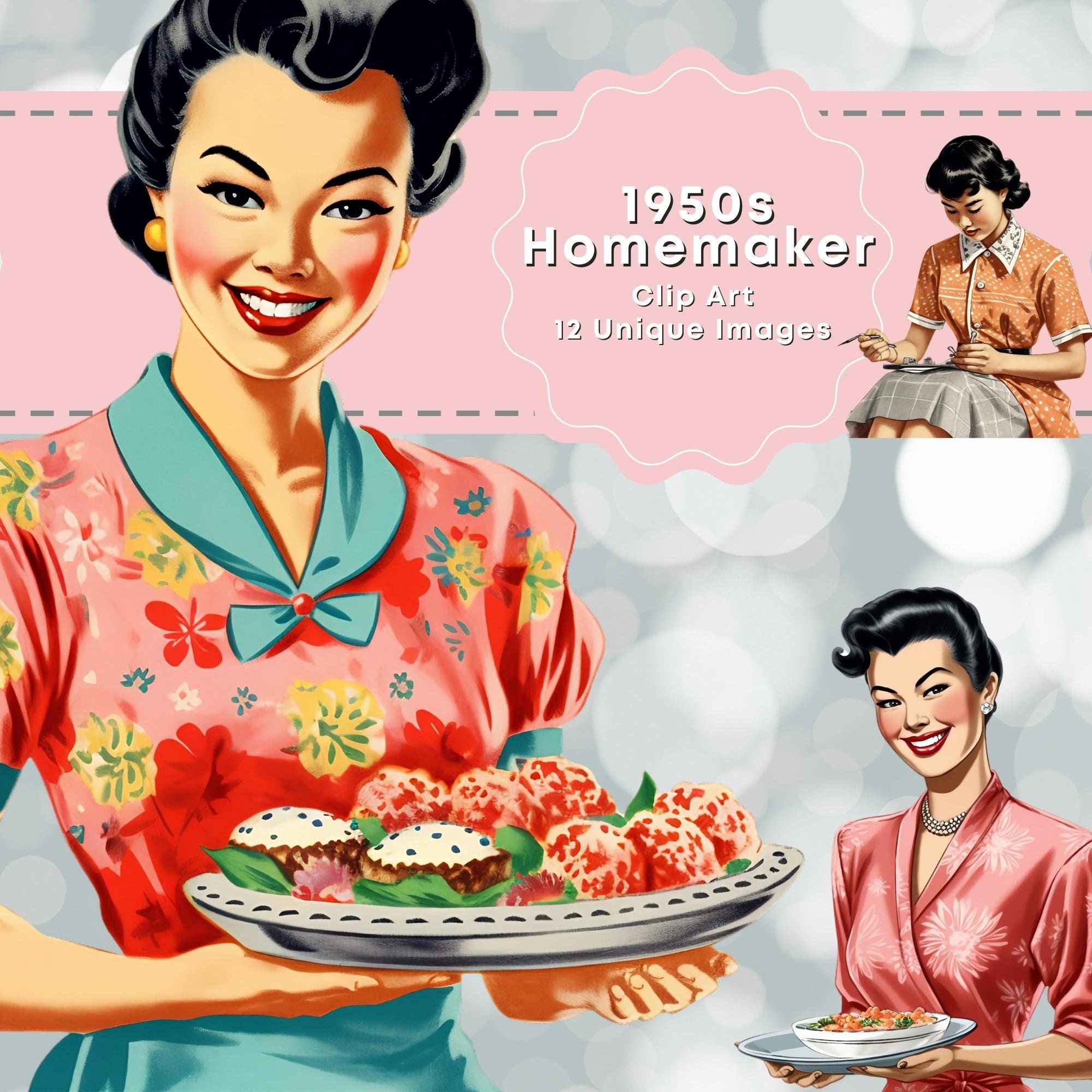 Clip Art 1950 Retro Mom Asian Mother Homemaker Housewife Asian Mom