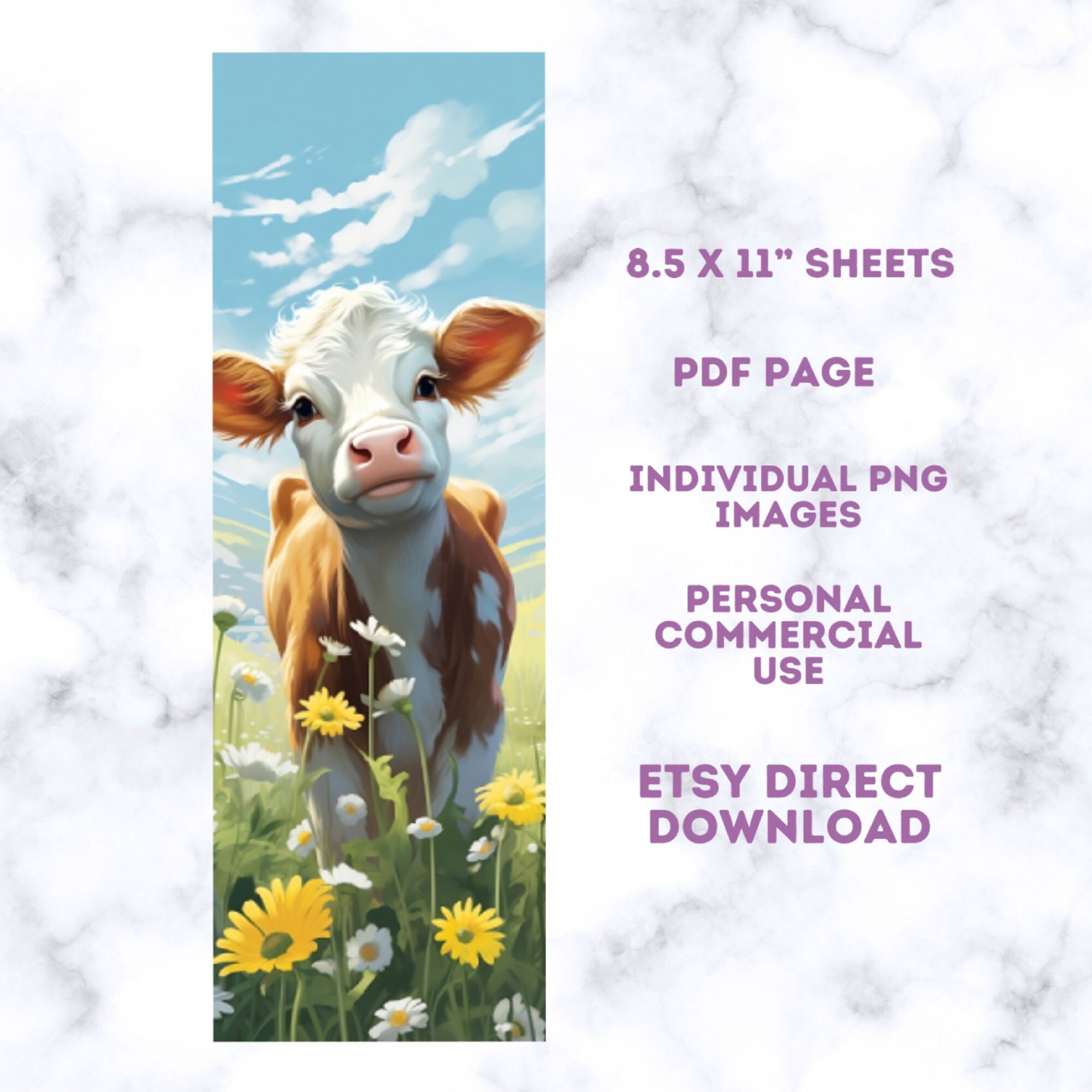 Watercolor Cow Printable Bookmarks, Book Lover Gift Digital Bookmark ...