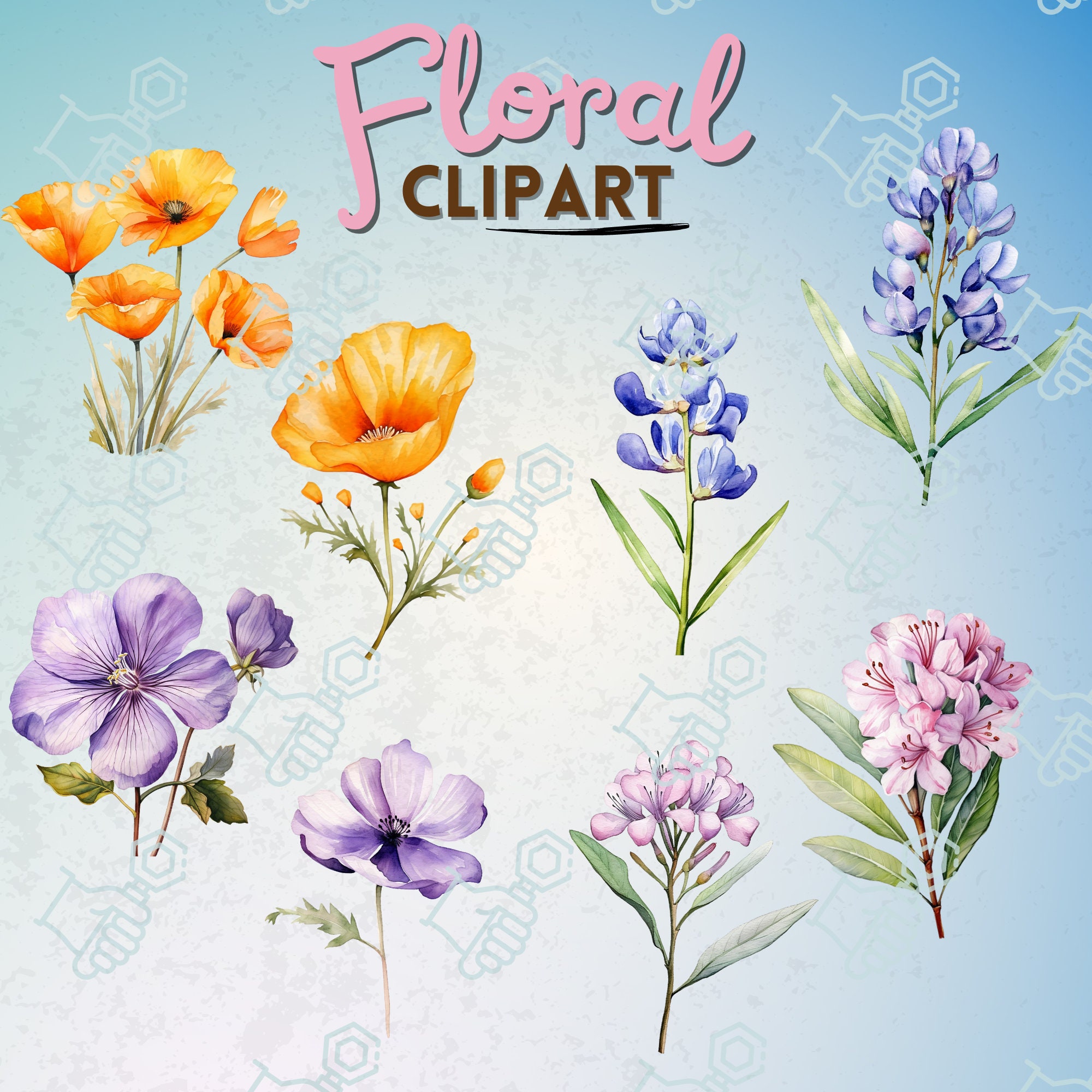 Watercolor Flower Clipart Floral Digital Clipart Flower - Etsy