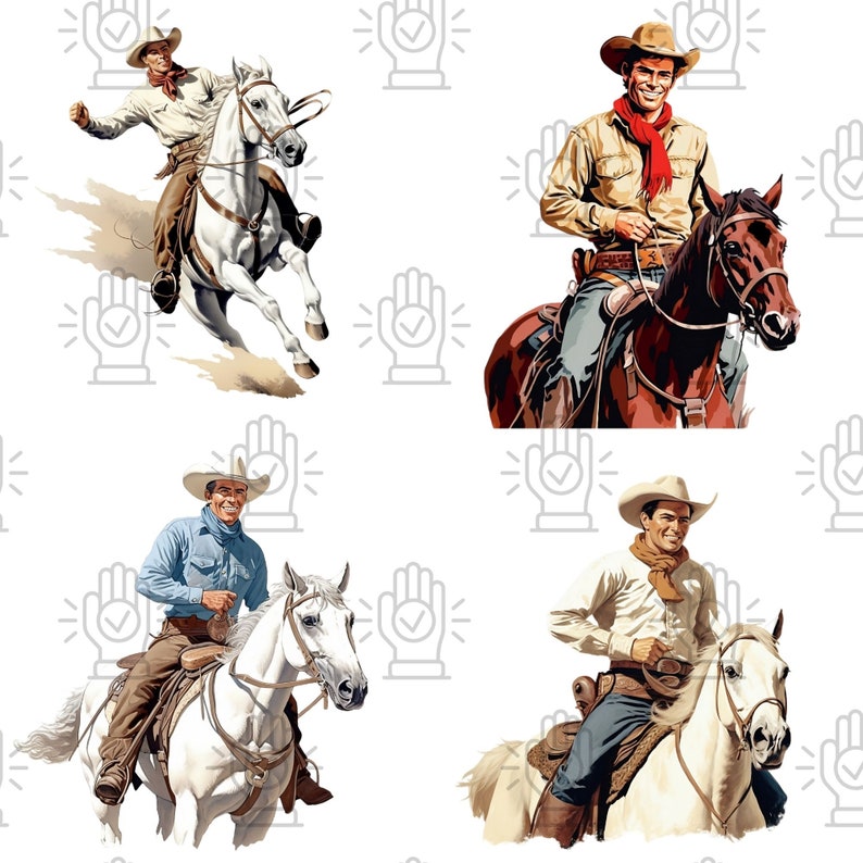 Wild West Cowboy and Horse Clipart Set - Vintage Western Illustrations ...