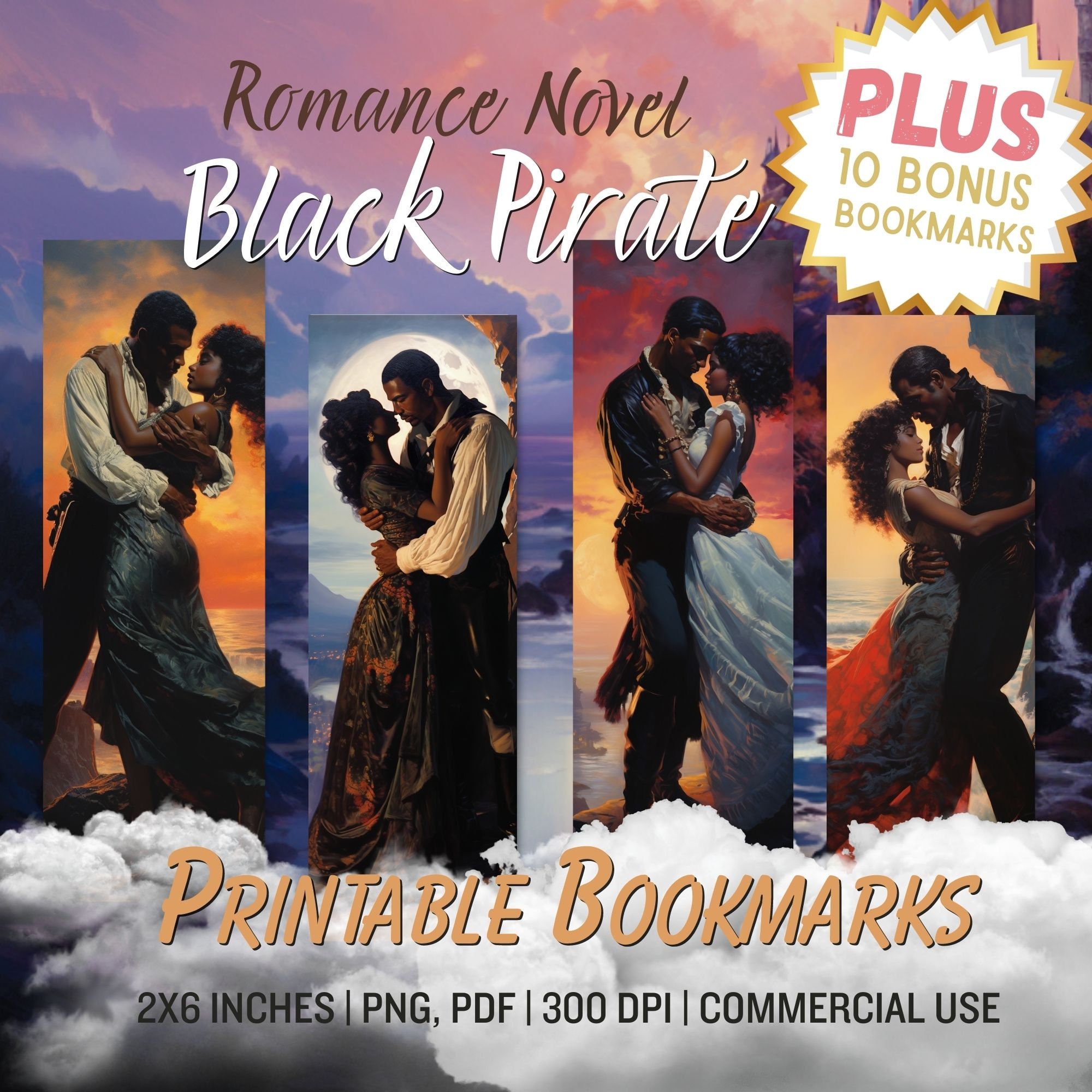 Black Pirate Printable Bookmarks Romantic Couple Regency Era - Etsy