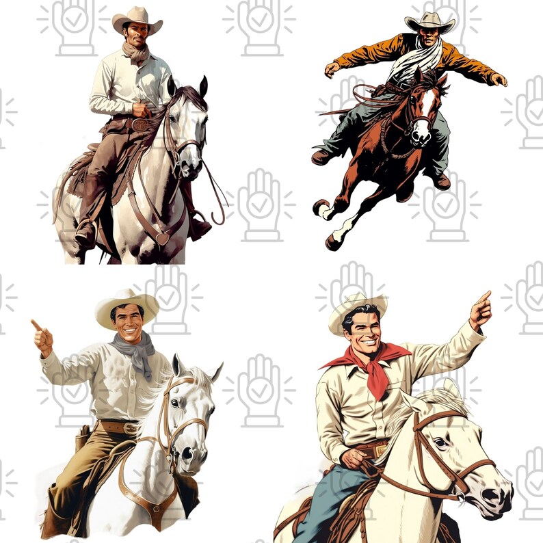Wild West Cowboy and Horse Clipart Set - Vintage Western Illustrations ...