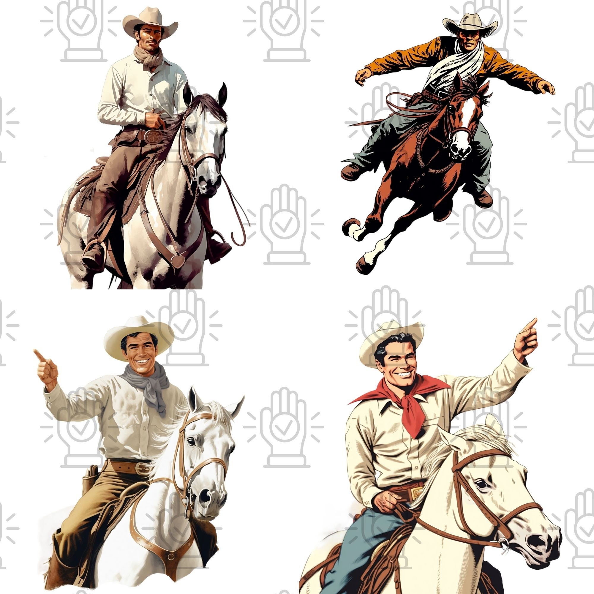Wild West Cowboy and Horse Clipart Set - Vintage Western Illustrations ...