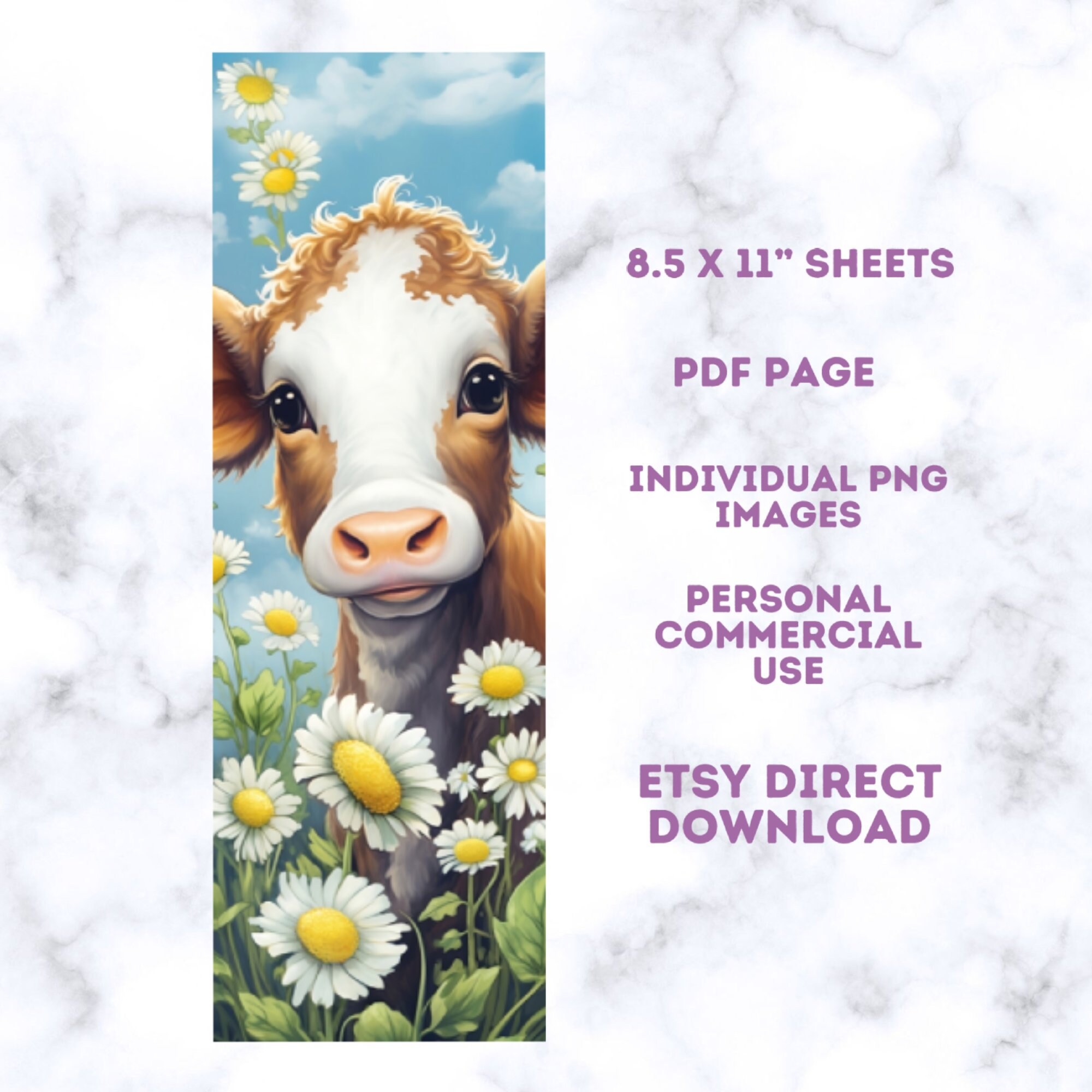 Watercolor Cow Printable Bookmarks, Book Lover Gift Digital Bookmark ...