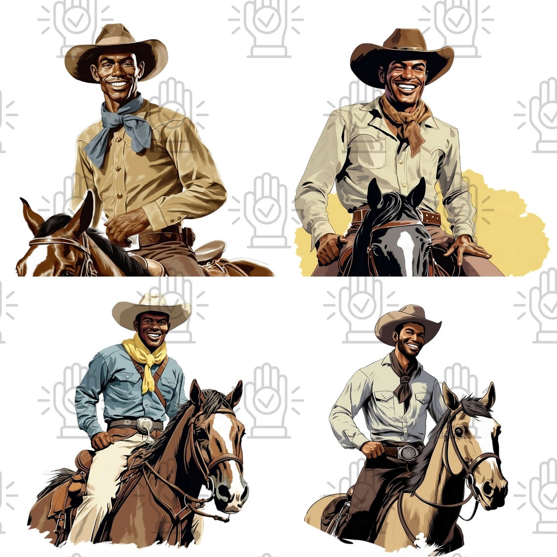 Black Cowboy Clipart Set, Western Digital Image, Printable Cowboy Horse ...