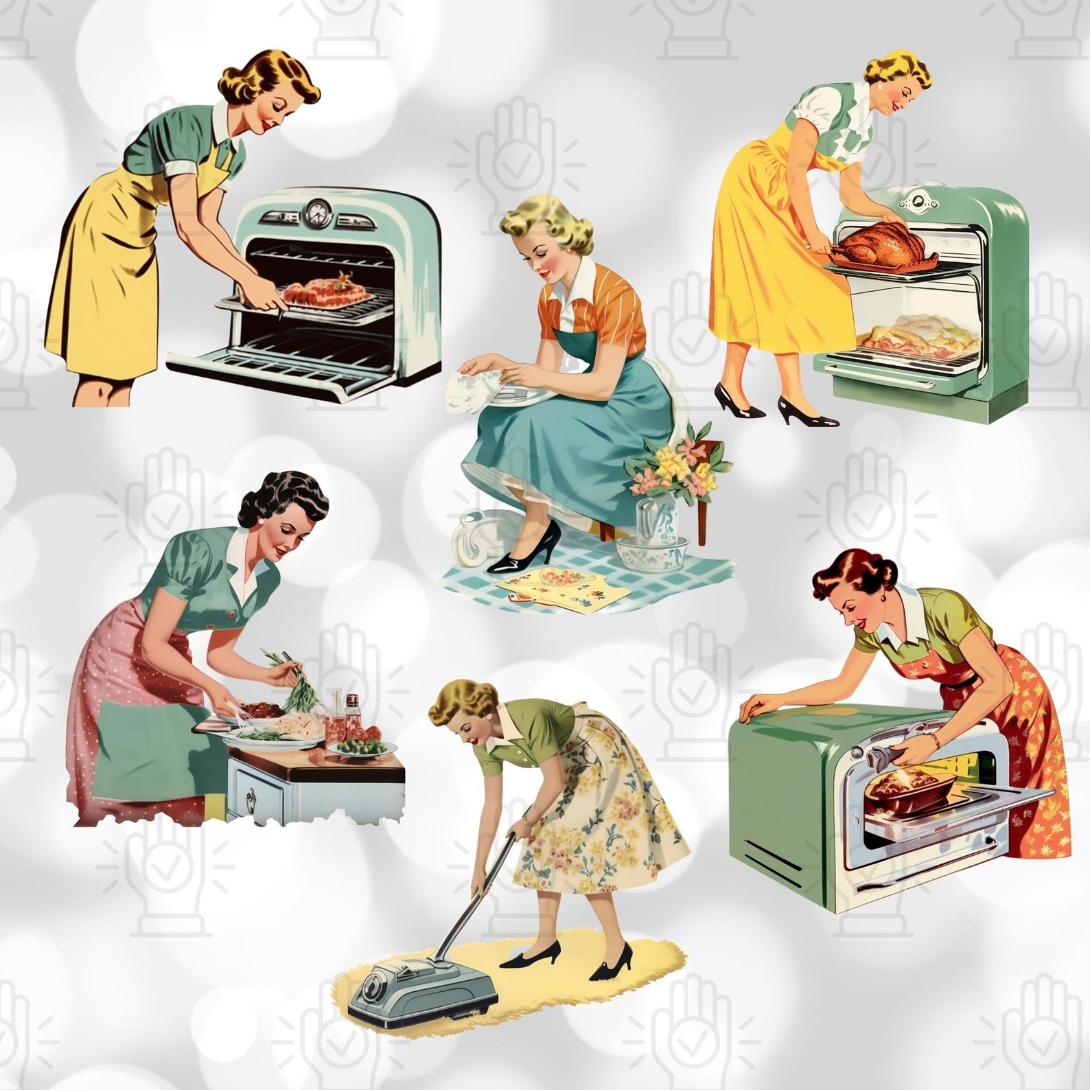 1950s Homemaker Clip Art - Vintage Housewife PNG & JPG Images - Retro ...