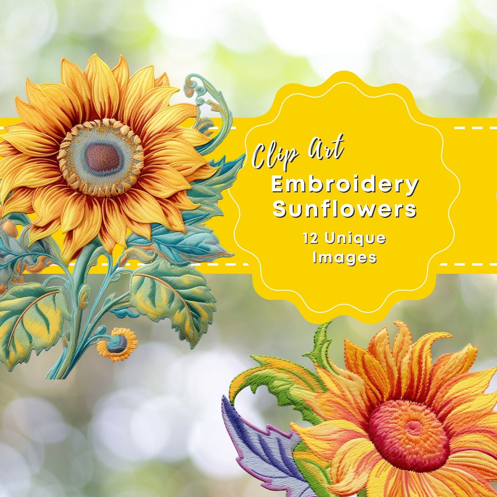 Clip Art Sunflower, Clipart Embroidery Flower, Digital Images ...