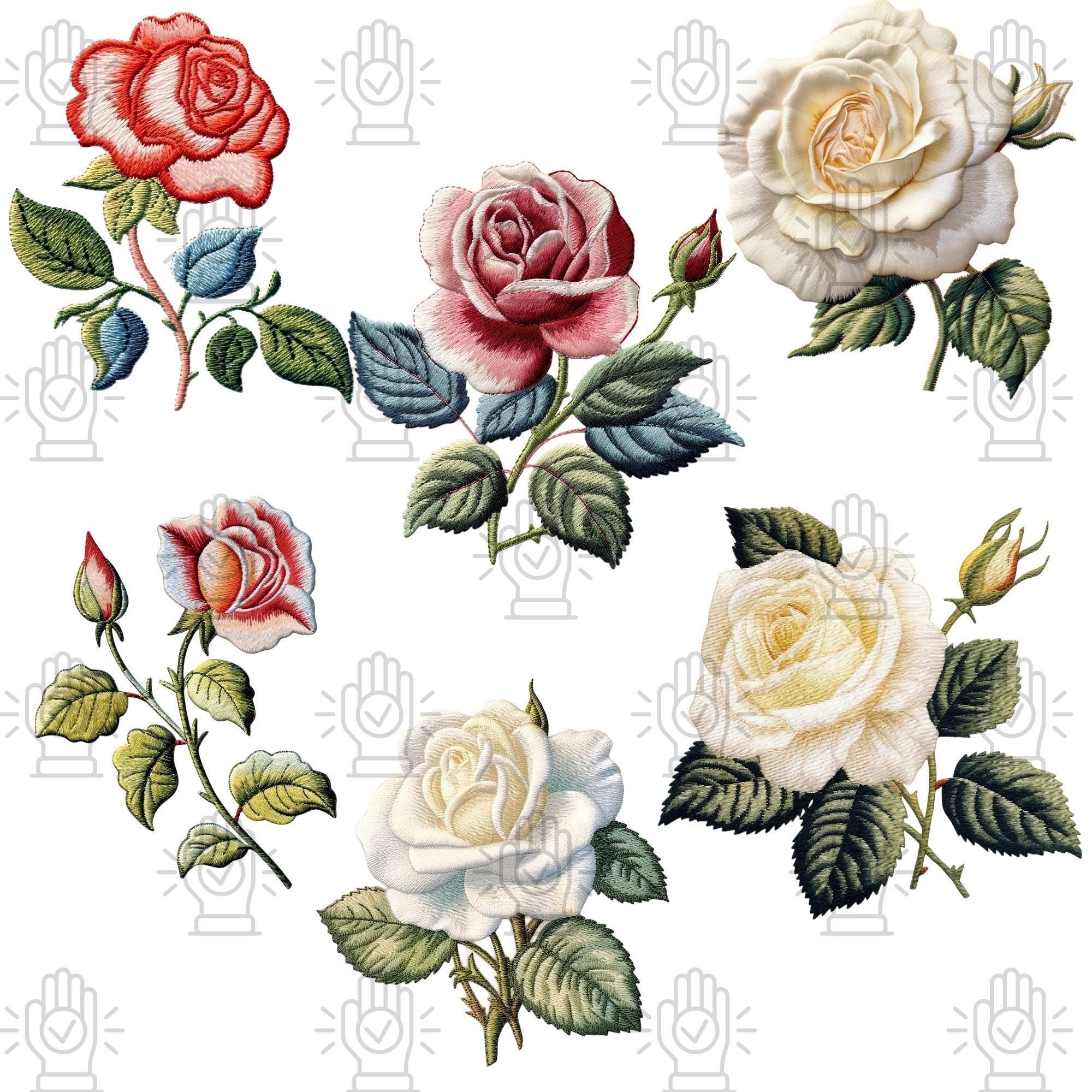 Embroidery Rose Clip Art, Embroidery Cottage Core Flowers, Boho Floral ...