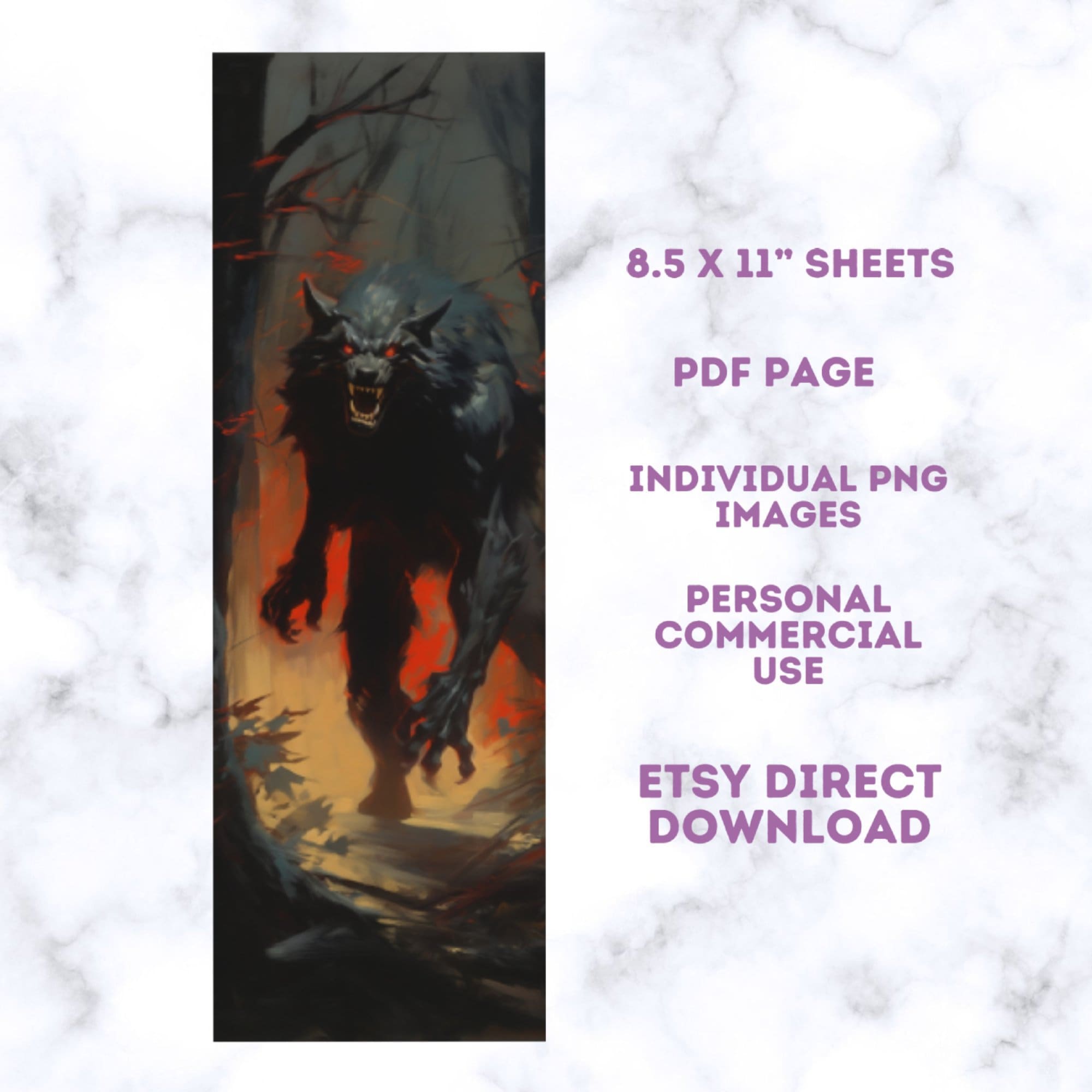 Printable Bookmark Werewolf Halloween Bookmark Graphic - Etsy