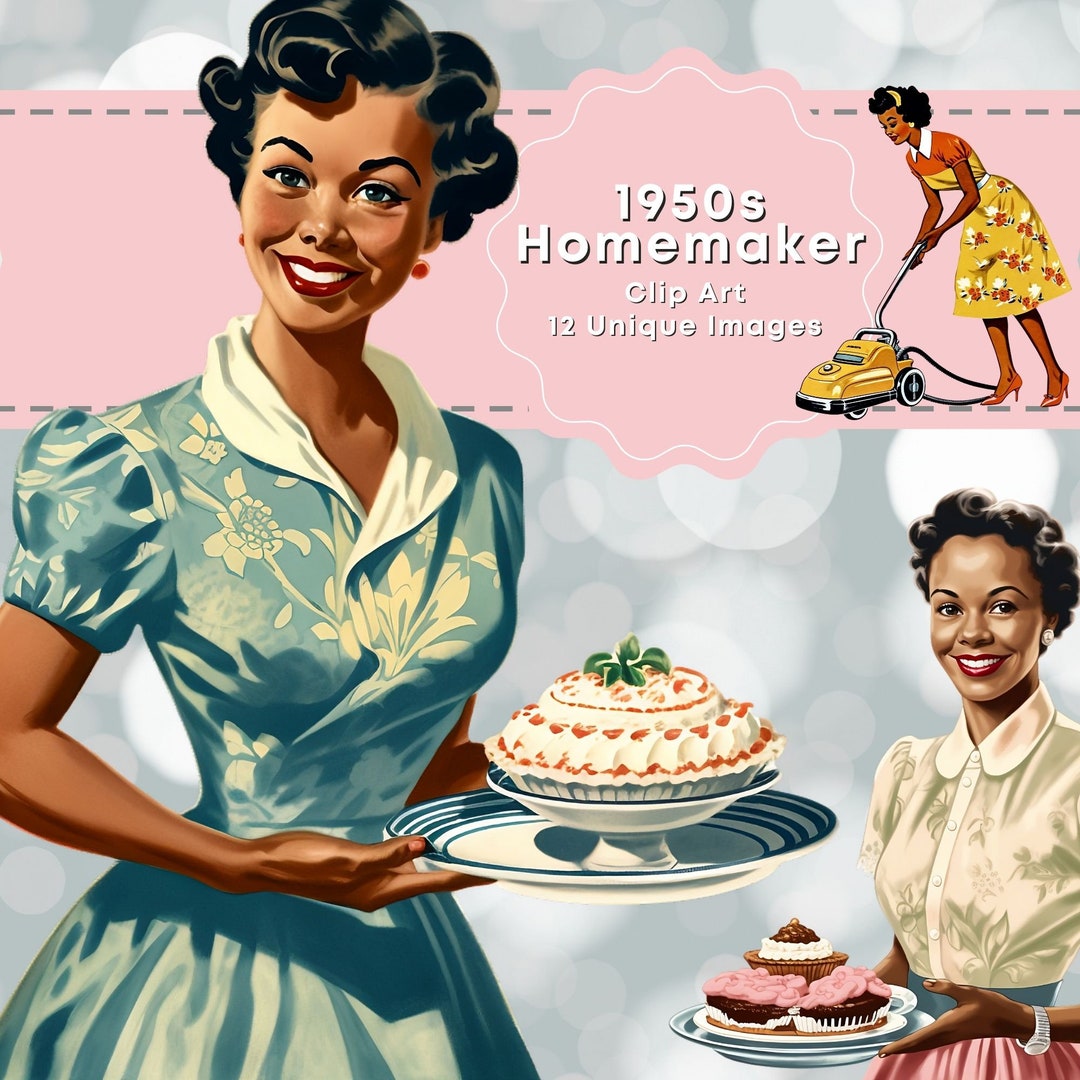 Clip Art 1950 Retro Mom Black Mother Homemaker Housewife Black Mom ...